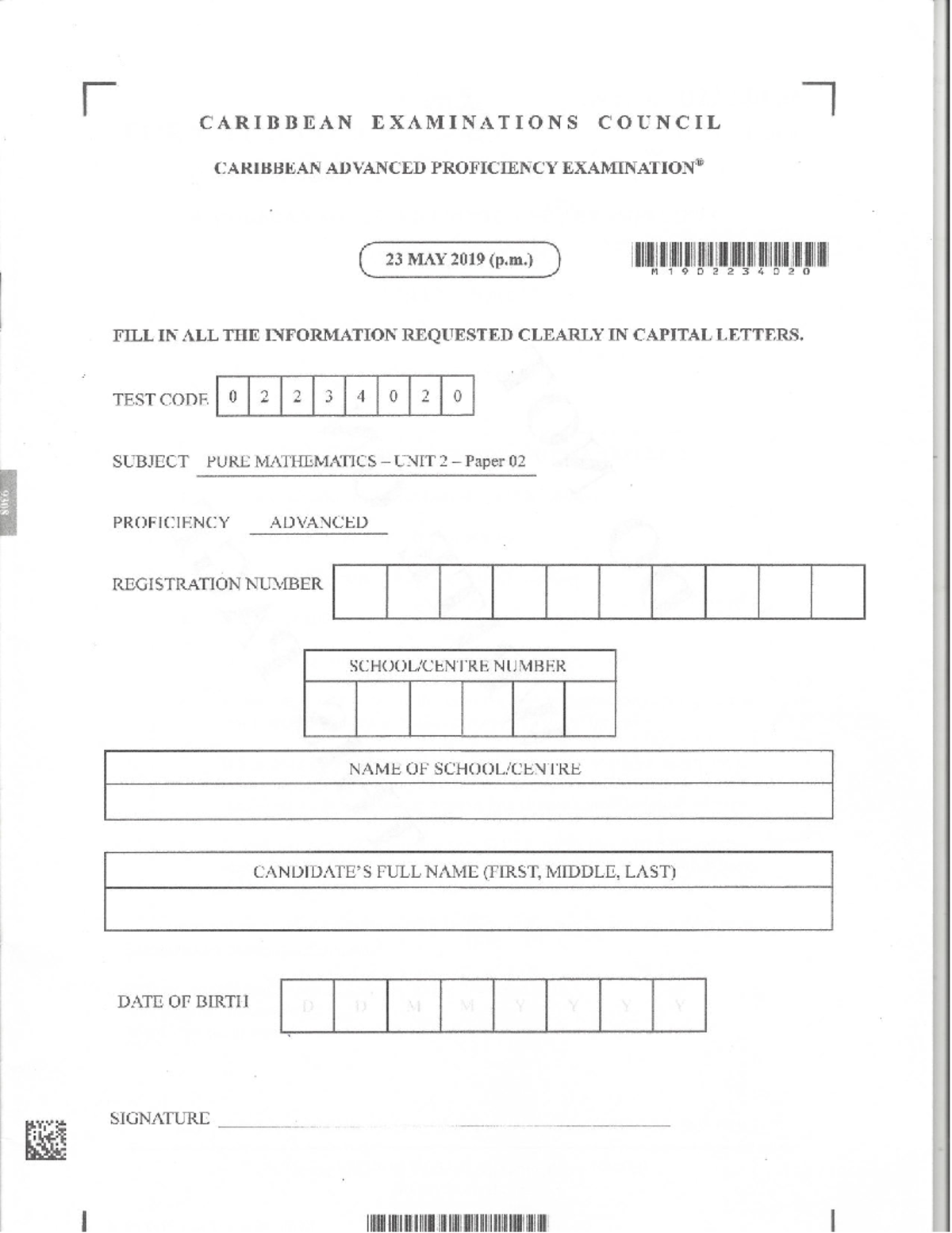 2019 p2 - Paper 2 for pure 2019 - CARIBBEAN EXAMINATIONS COUNCIL ...