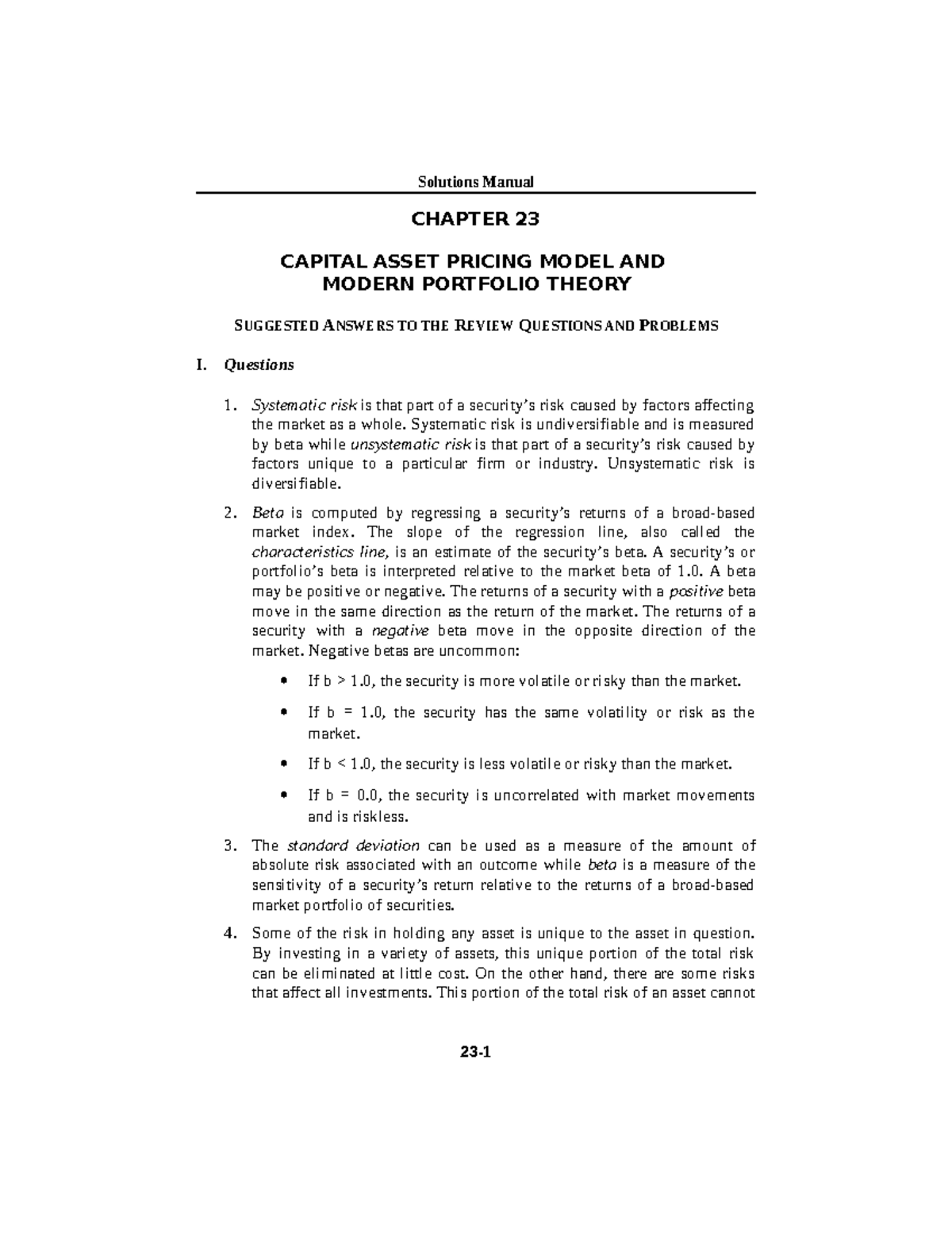 FM24all - none - Solutions Manual CHAPTER 23 CAPITAL ASSET PRICING ...