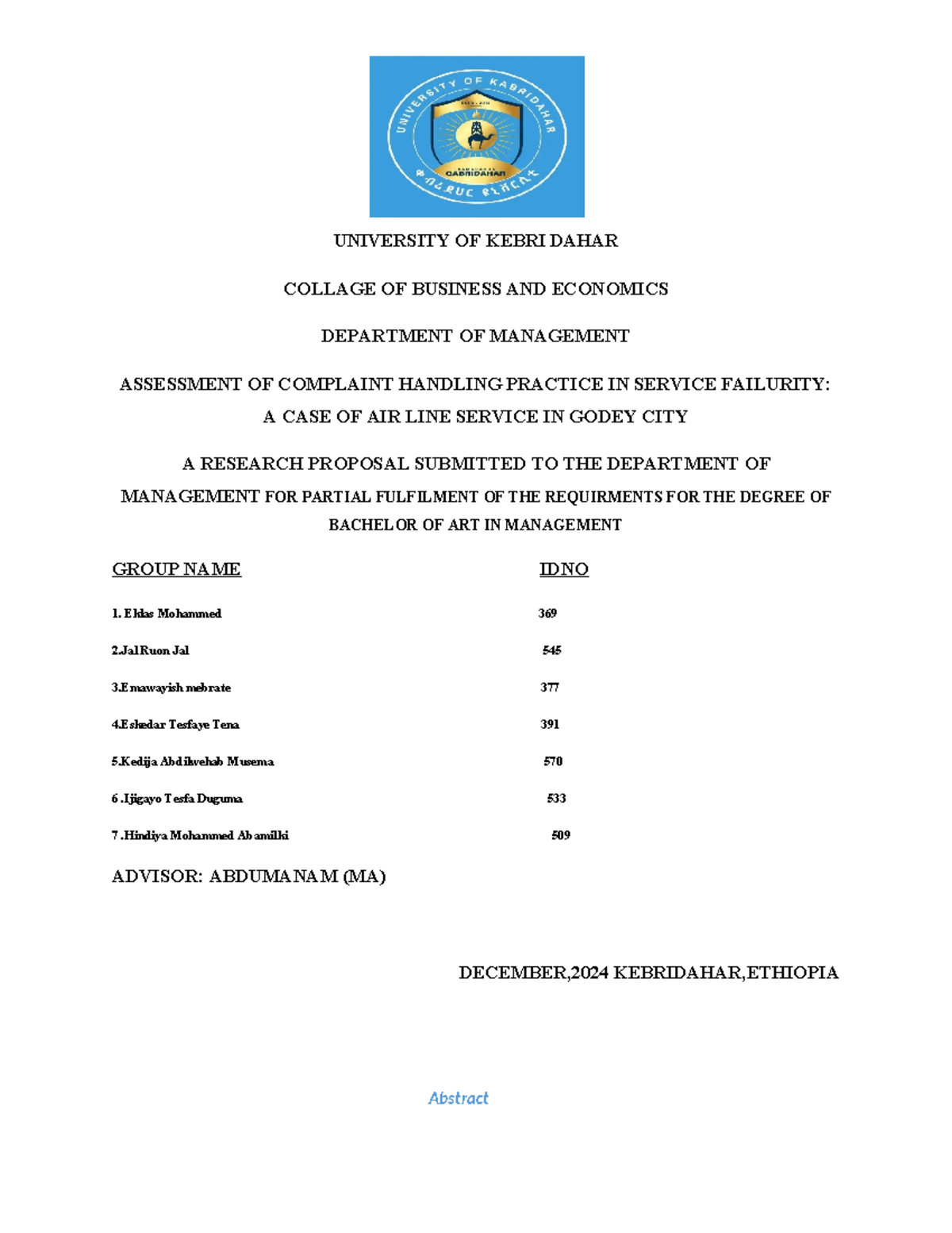 Iklas proposal - Send me the lecture notes - UNIVERSITY OF KEBRI DAHAR ...