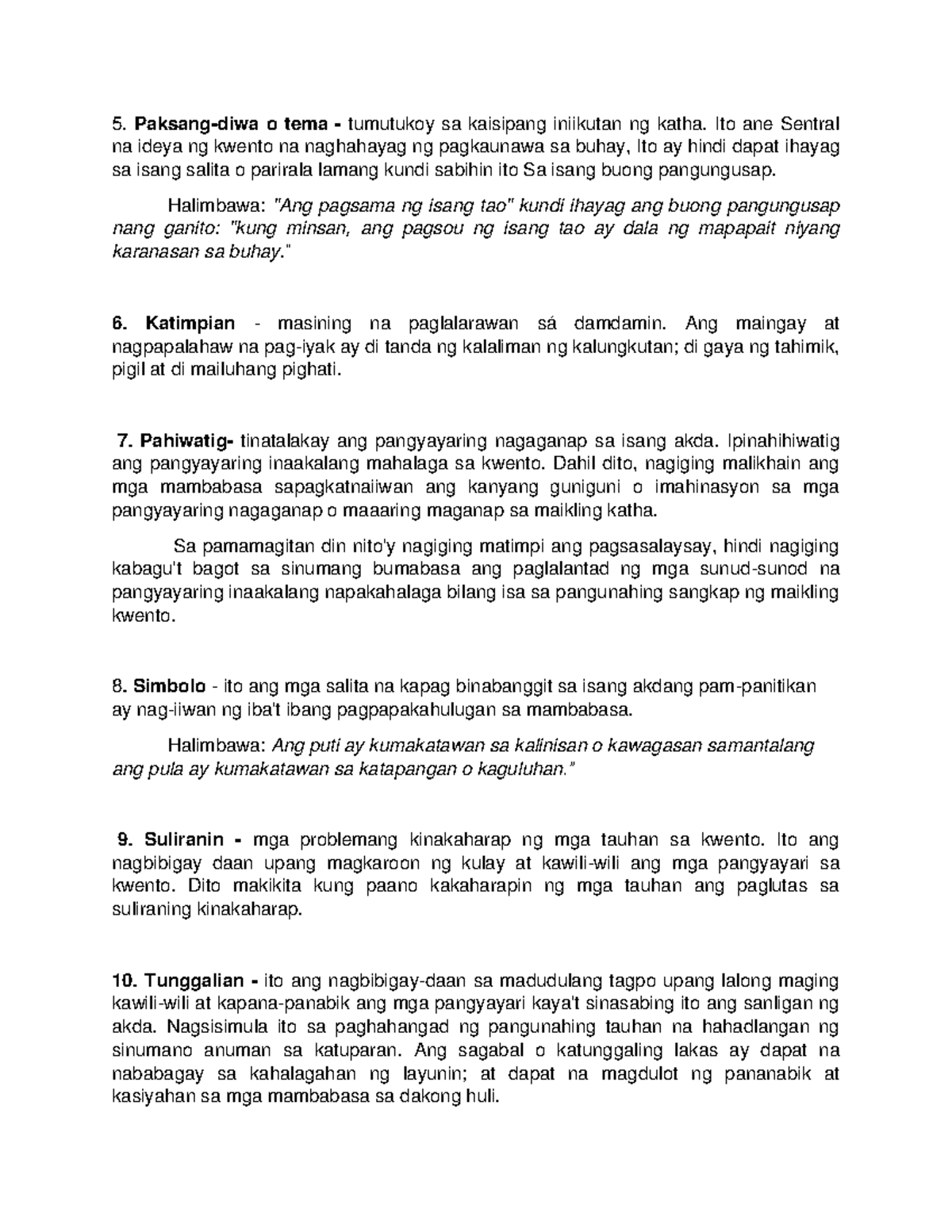 Mga Sangkap ng Maikling kuwento Blg. 5 - Paksang-diwa o tema ...