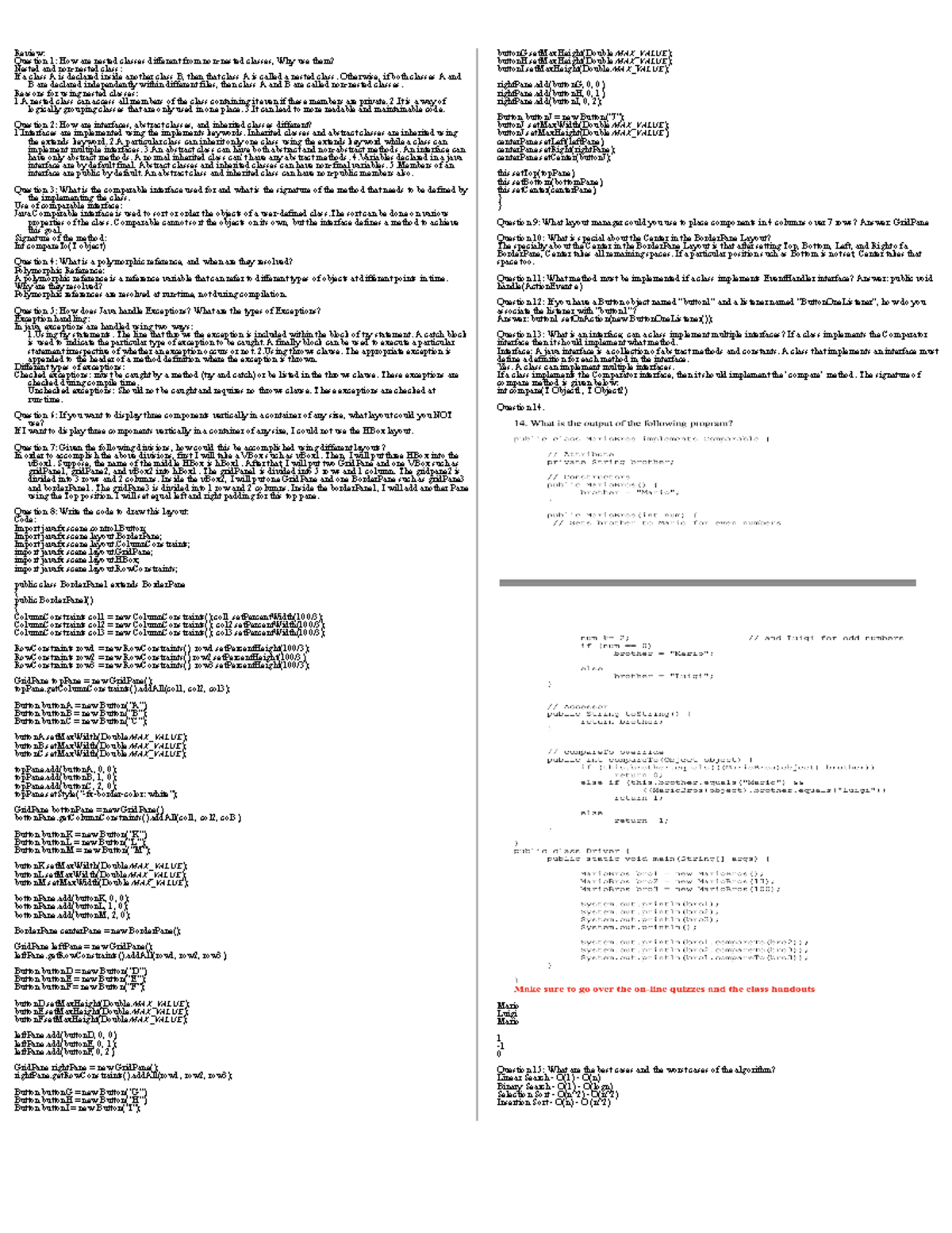 CSE 205 Exam 2 Study Guide - Review: Question 1: How are nested classes different from non ...