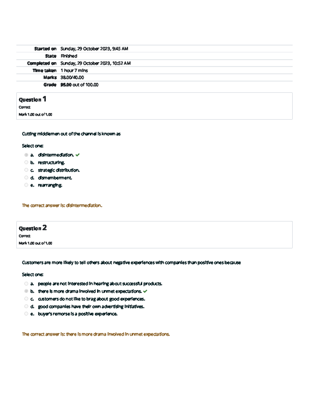 BUS 2201 Review Quiz Unit 8 - Started on Sunday, 29 October 2023, 9:45 ...