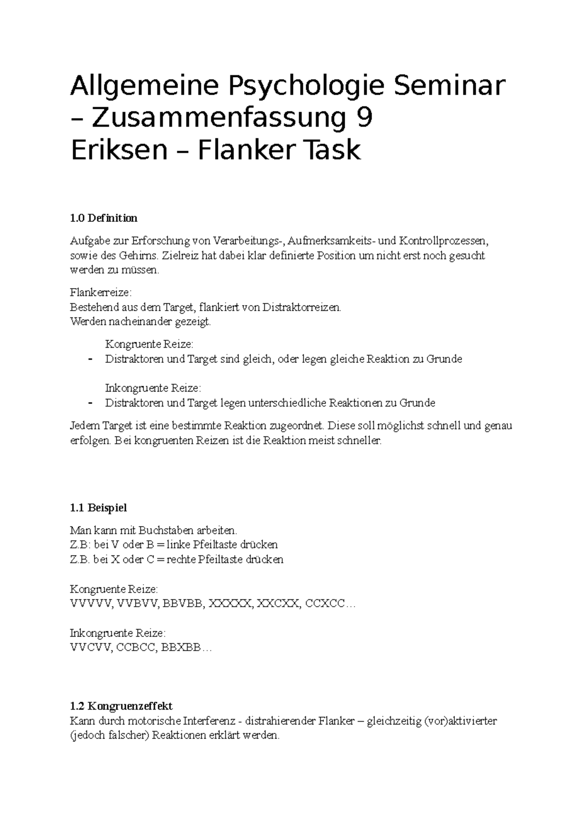 9. Zusammenfassung 9 Allgemeine Psychologie Seminar - Allgemeine Psychologie Seminar – - Studocu