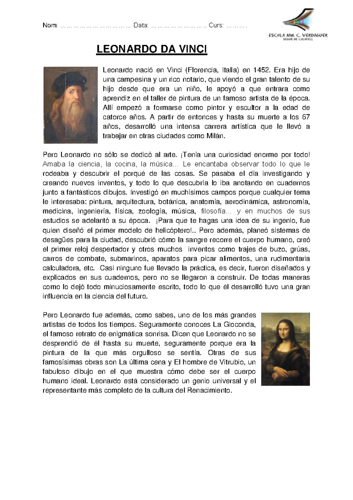 Leonardo da vinci biografía - Nom ...