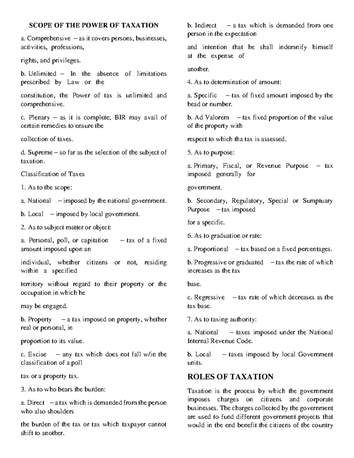 Roles and scope of tax - SCOPE OF THE POWER OF TAXATION a ...