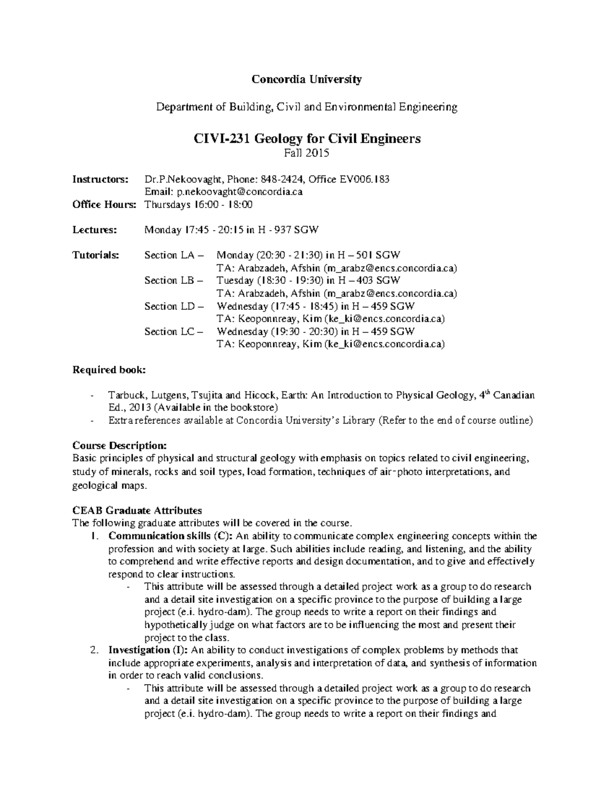 Course outline - Concordia University Department of Building, Civil and ...