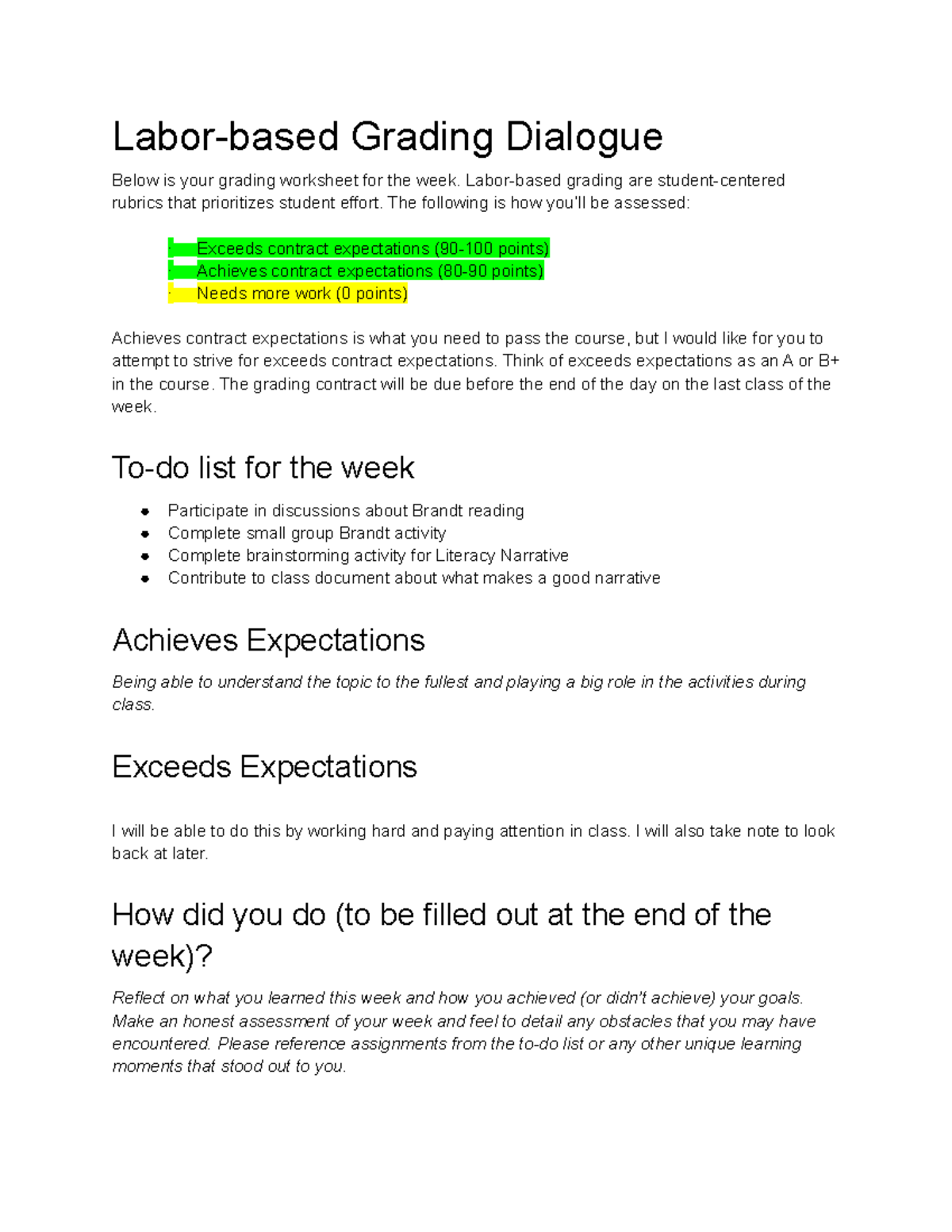 Week 2 Grading Dialogue Worksheet 123 - Labor-based Grading Dialogue ...