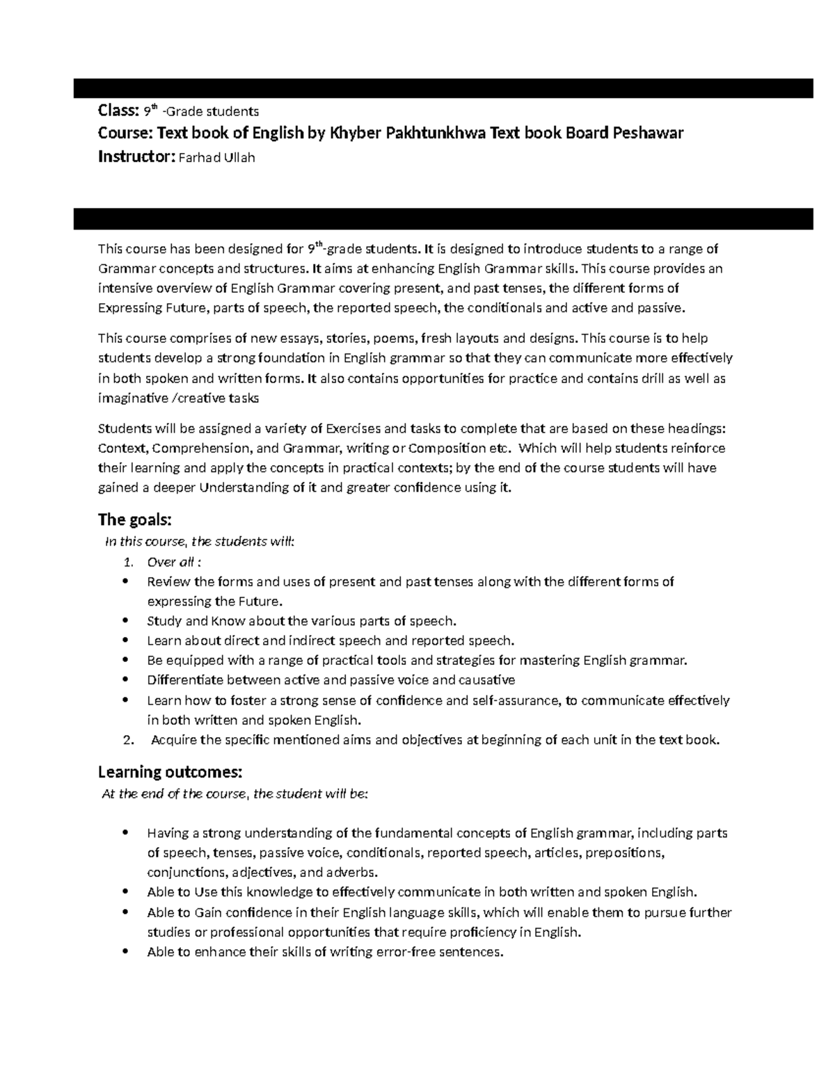 9th course syllabus - Practice material - Class: 9 th -Grade students ...