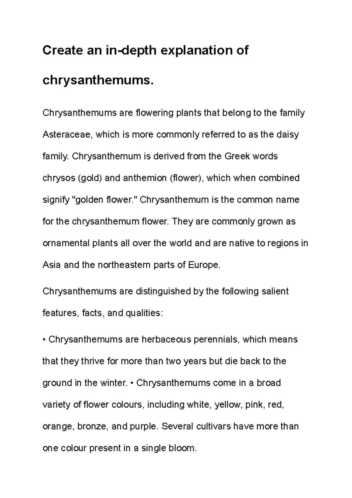 Create an in depth explanation of chrysanthemums - Chrysanthemums are ...