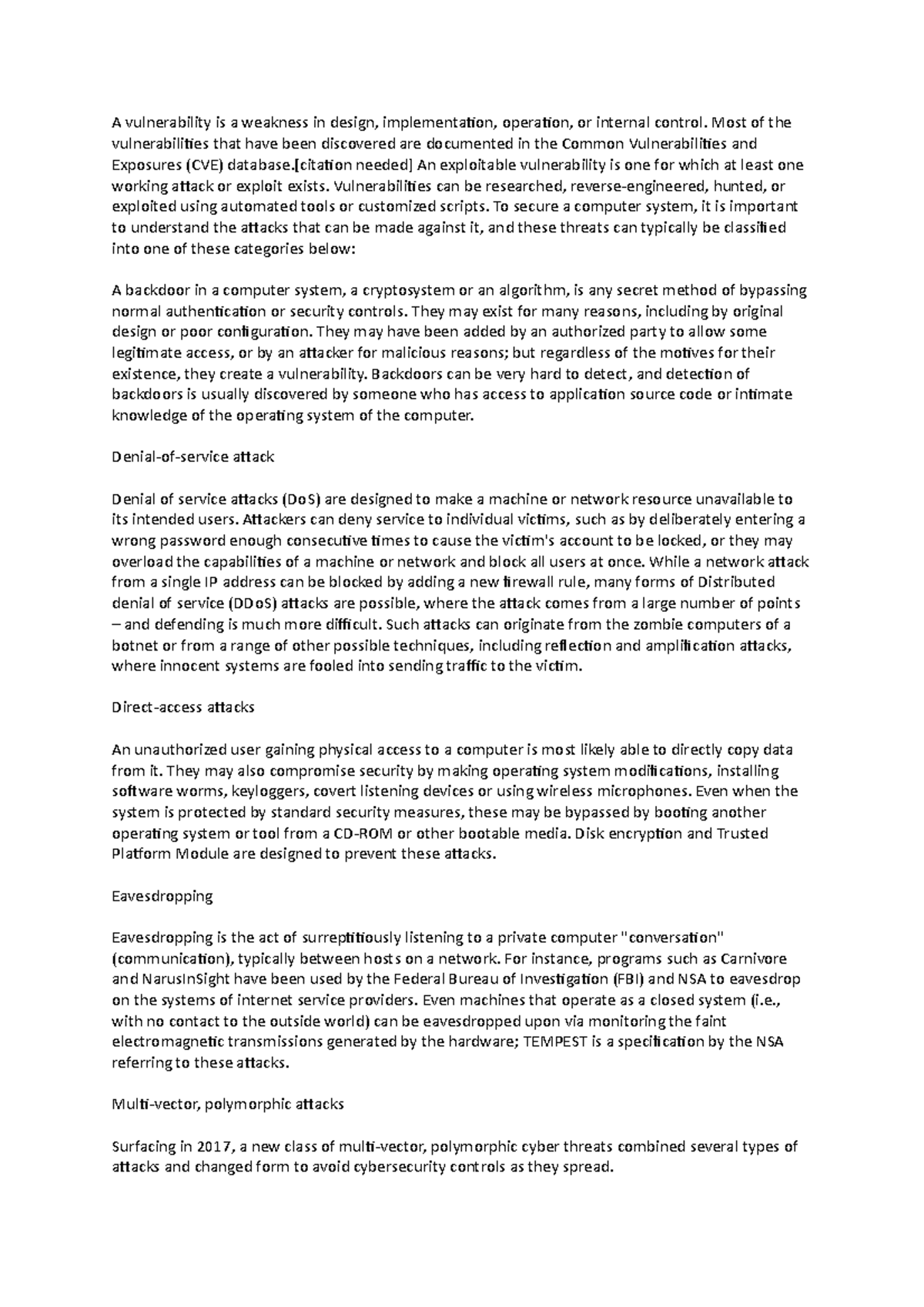 Vulnerabilities And Attacks A Vulnerability Is A Weakness In Design