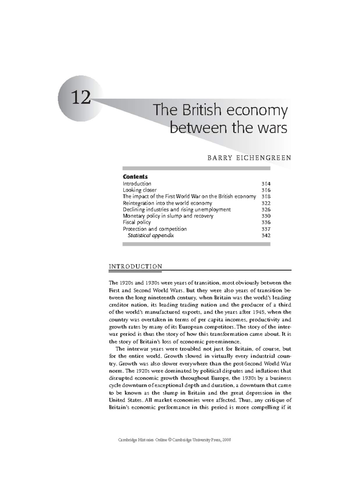 Eichengreen(2004 ) The British economy between the wars - 12 The ...