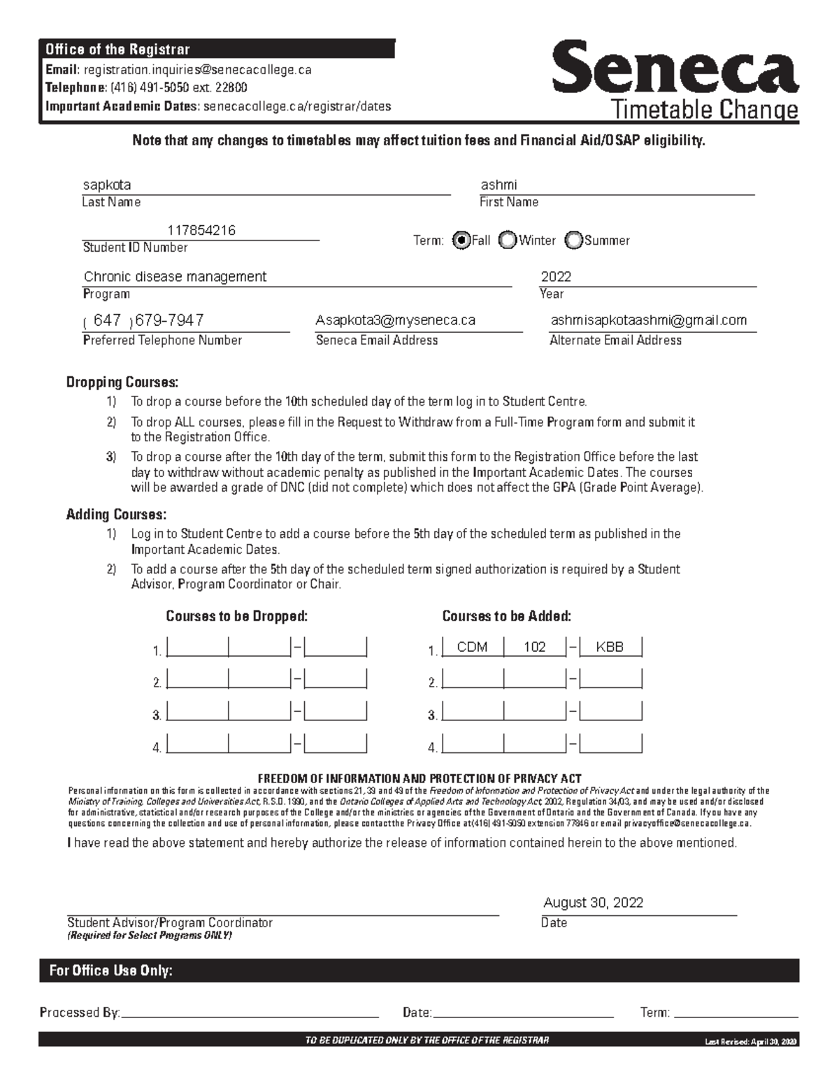 Timetable Change - notes - Timetable Change Note that any changes to ...