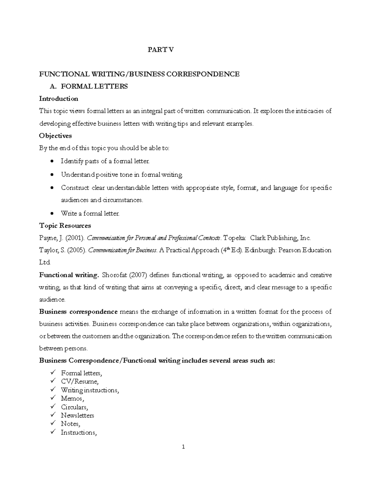 Letters - give the best - 1 PART V FUNCTIONAL WRITING/BUSINESS ...
