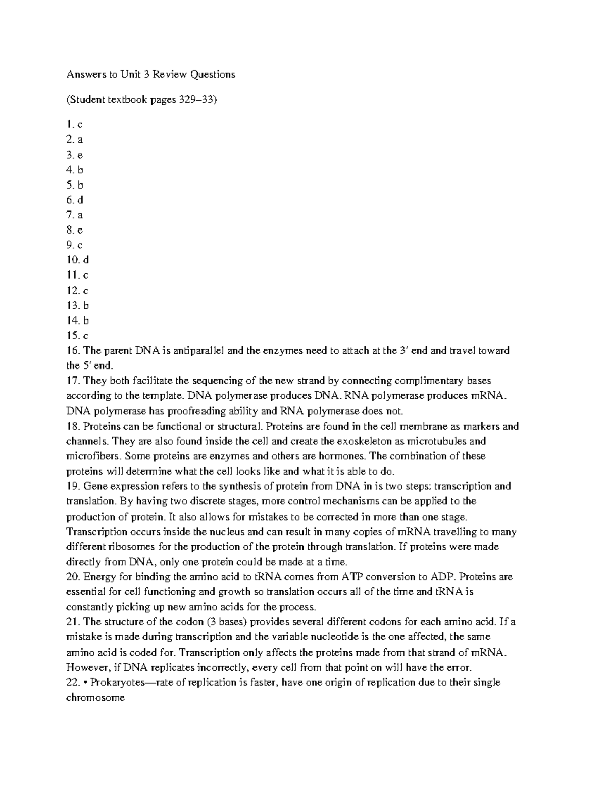Genetics Unit Solutions - Answers to Unit 3 Review Questions (Student ...