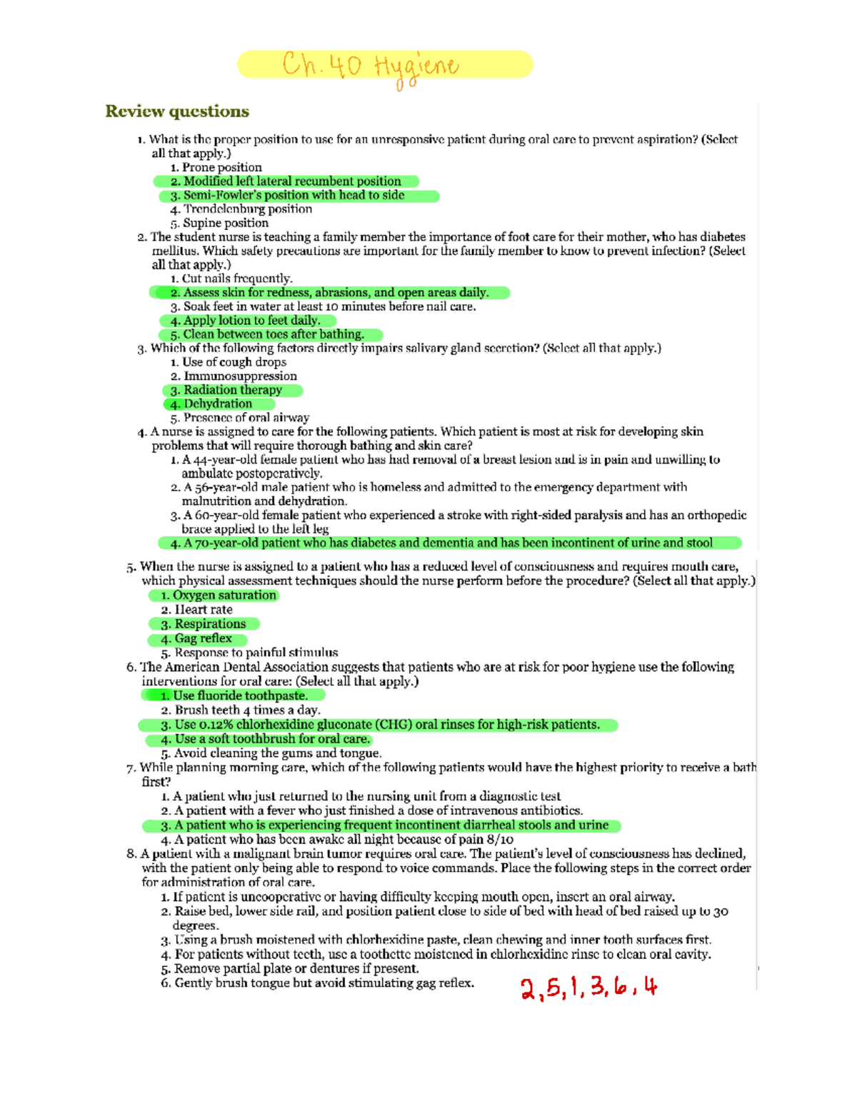 Chapter 40 Fundamentals Hygiene Review Questions and Answers, Case ...