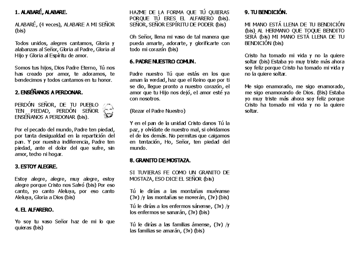 Cantos novena - Texto - 1. ALABARÉ, ALABARE. ALABARÉ, (4 veces ...