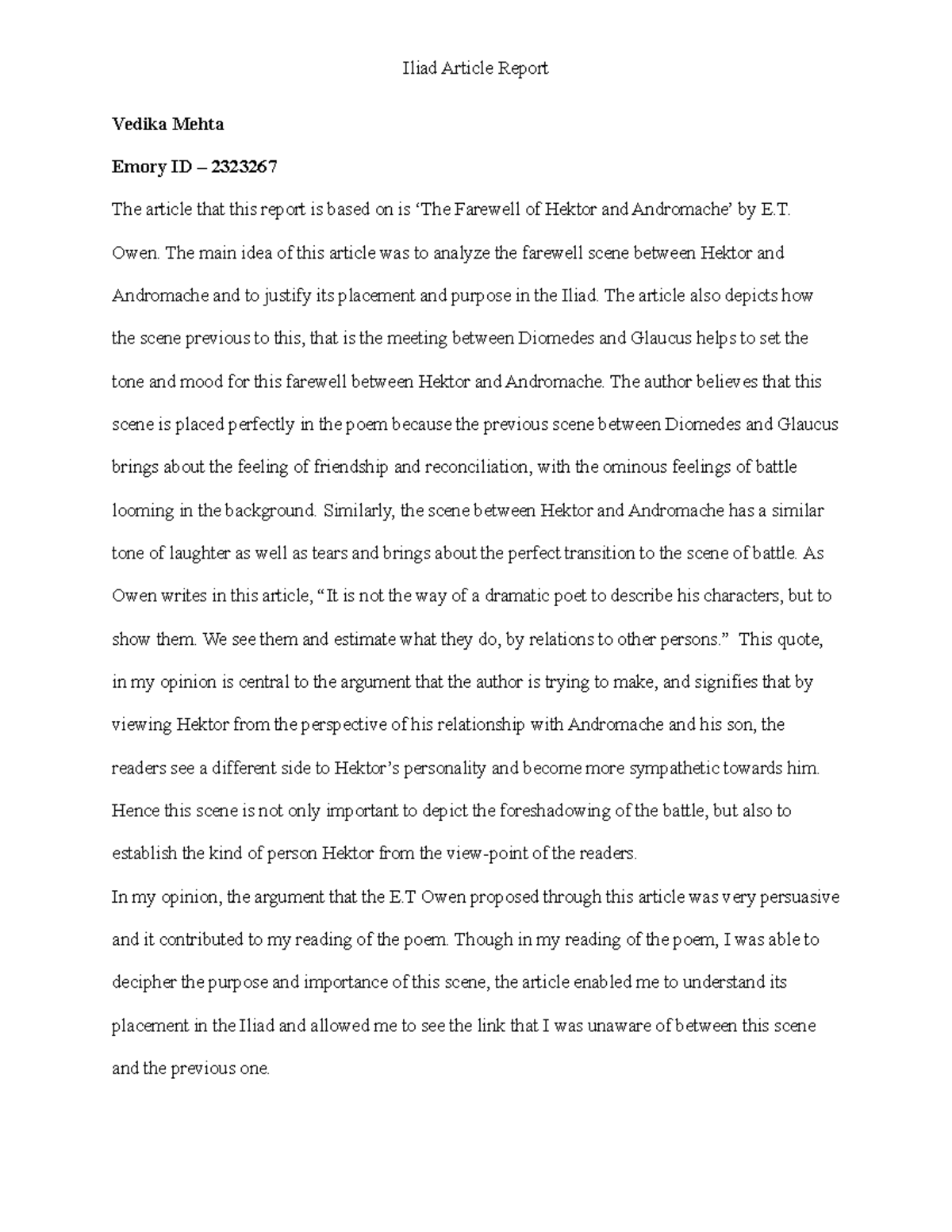 Illiad Article Report - Professor Sandra Blakely - Iliad Article Report ...