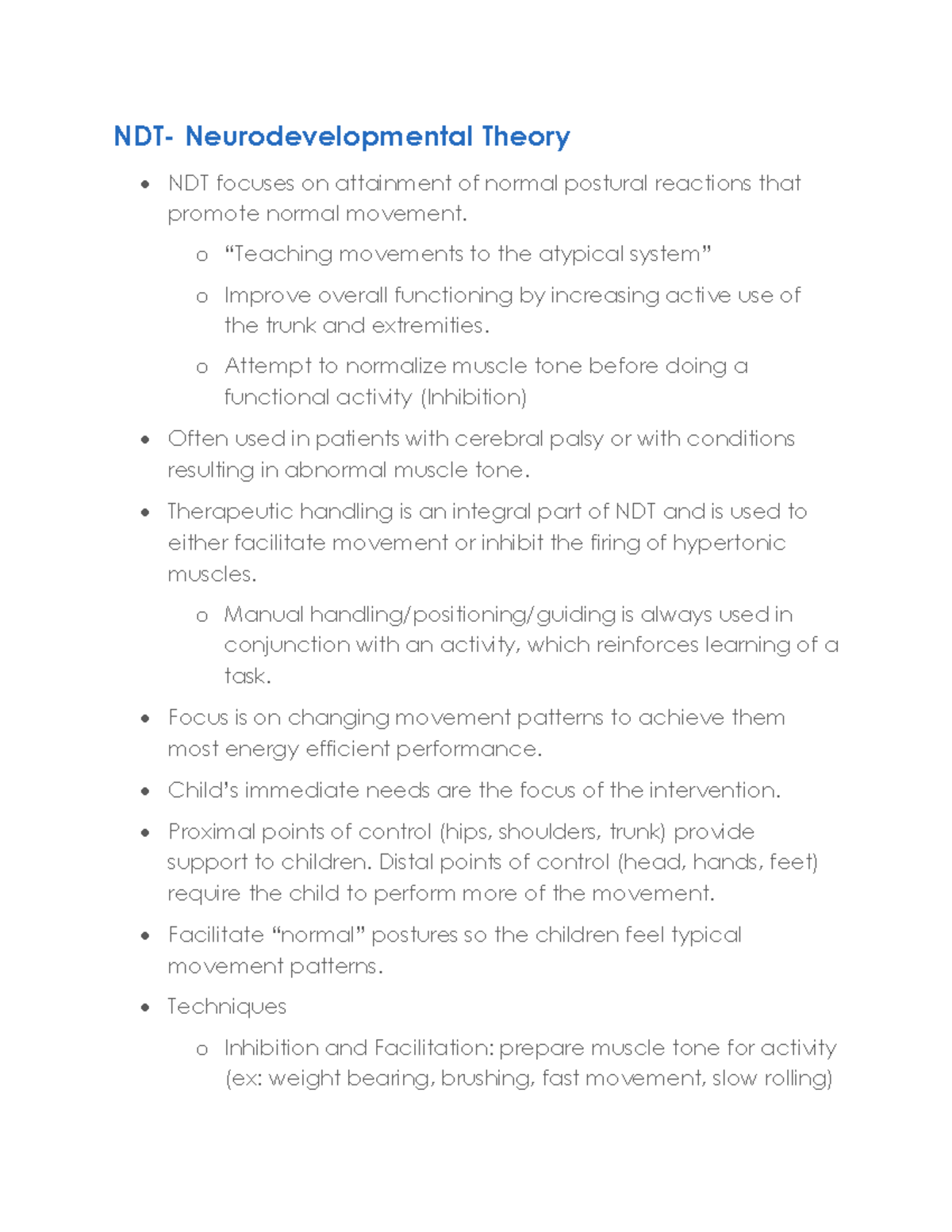 Chapter 2 NDT- Neurodevelopmental Theory - NDT- Neurodevelopmental ...