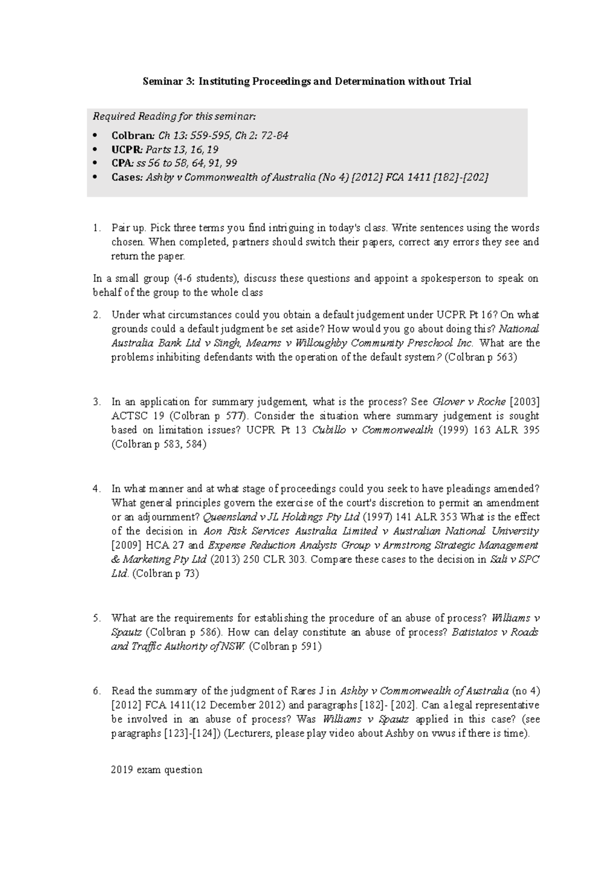 Week 3 Tutorial (Instituting Proceedings and determinations without a ...