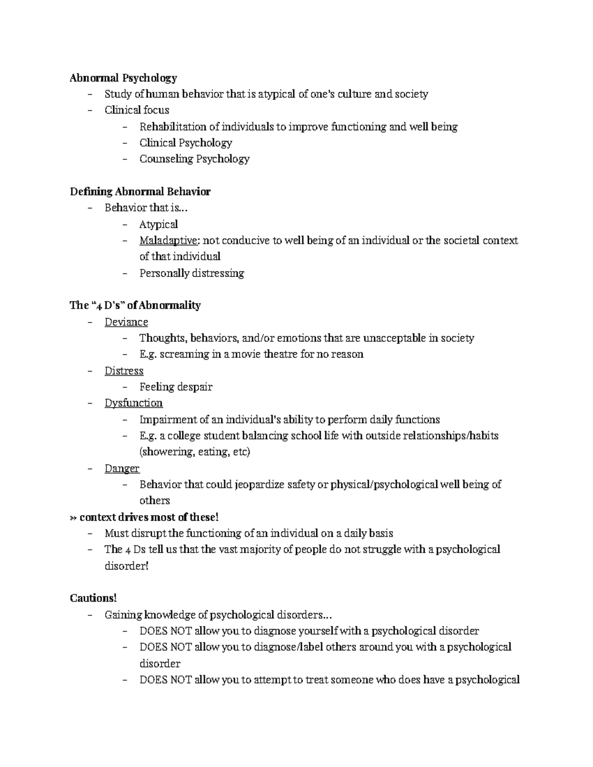 Abnormal Psych - PSY 110 - Mark Huff - Abnormal Psychology - Study of ...