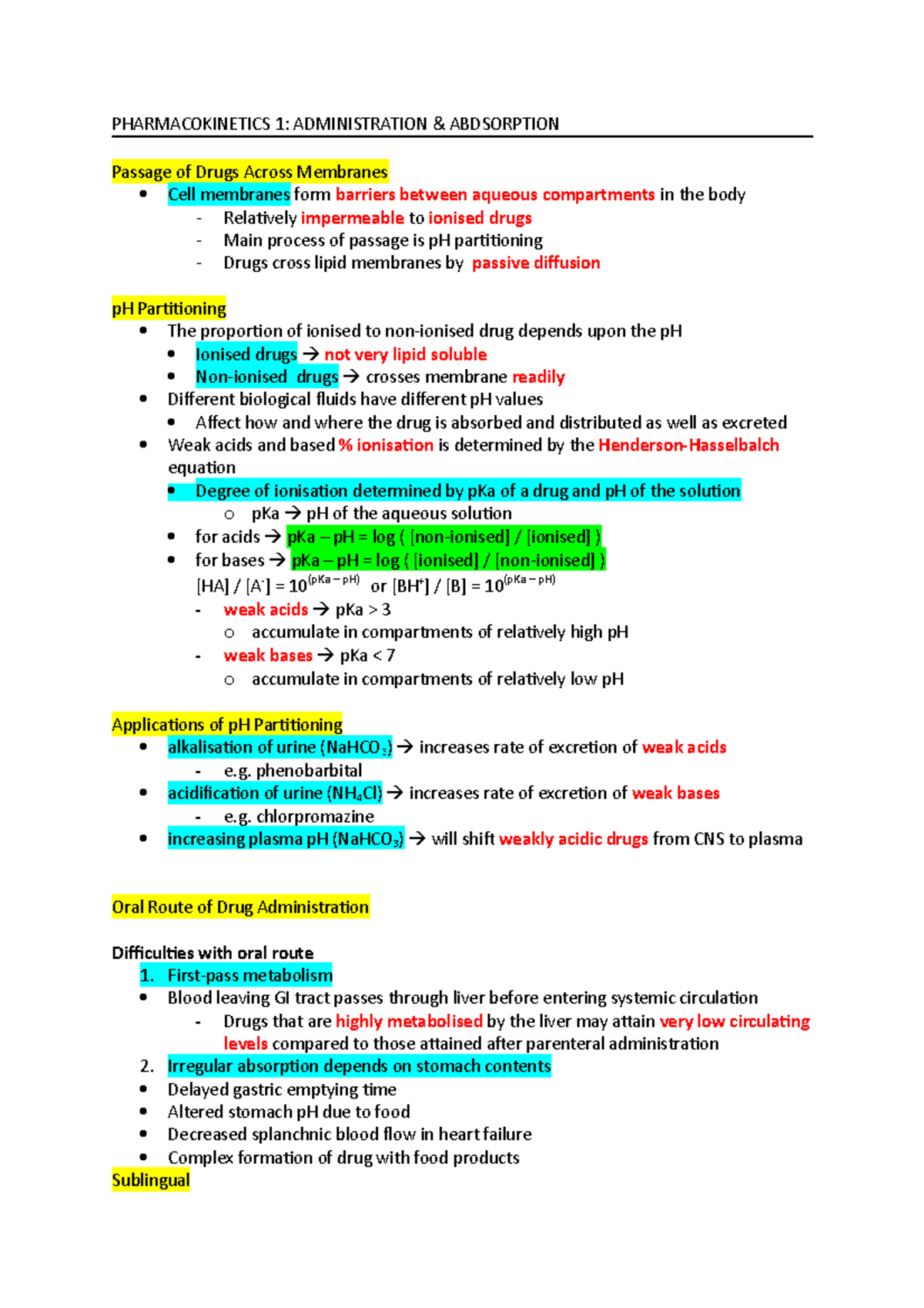 3. Pharmacokinetics 1 - Lecture notes 3 - PHARMACOKINETICS 1 ...