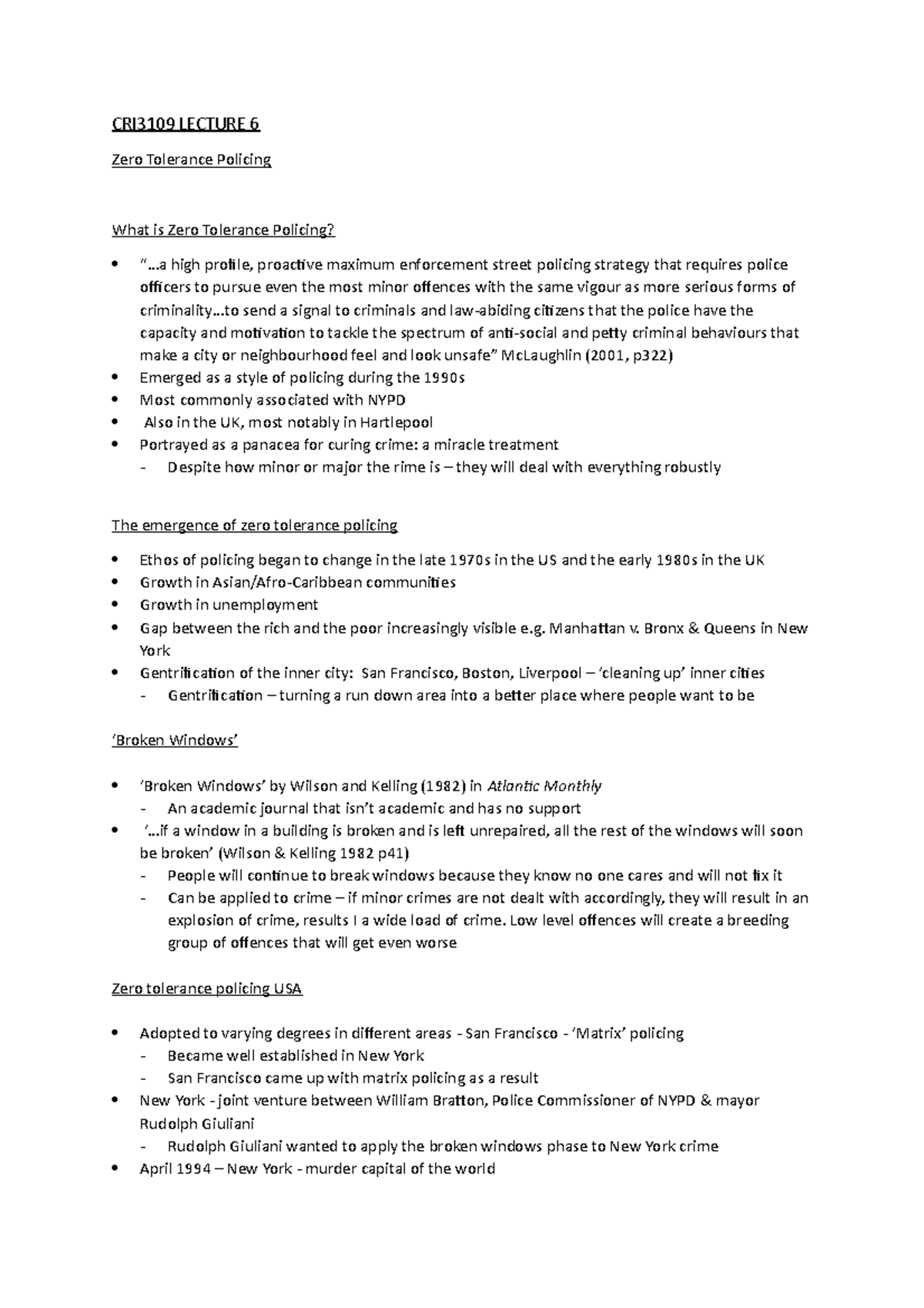 CRI3109 Lecture 6 - Clare Kinsella - CRI3109 - EdgeHill - Studocu