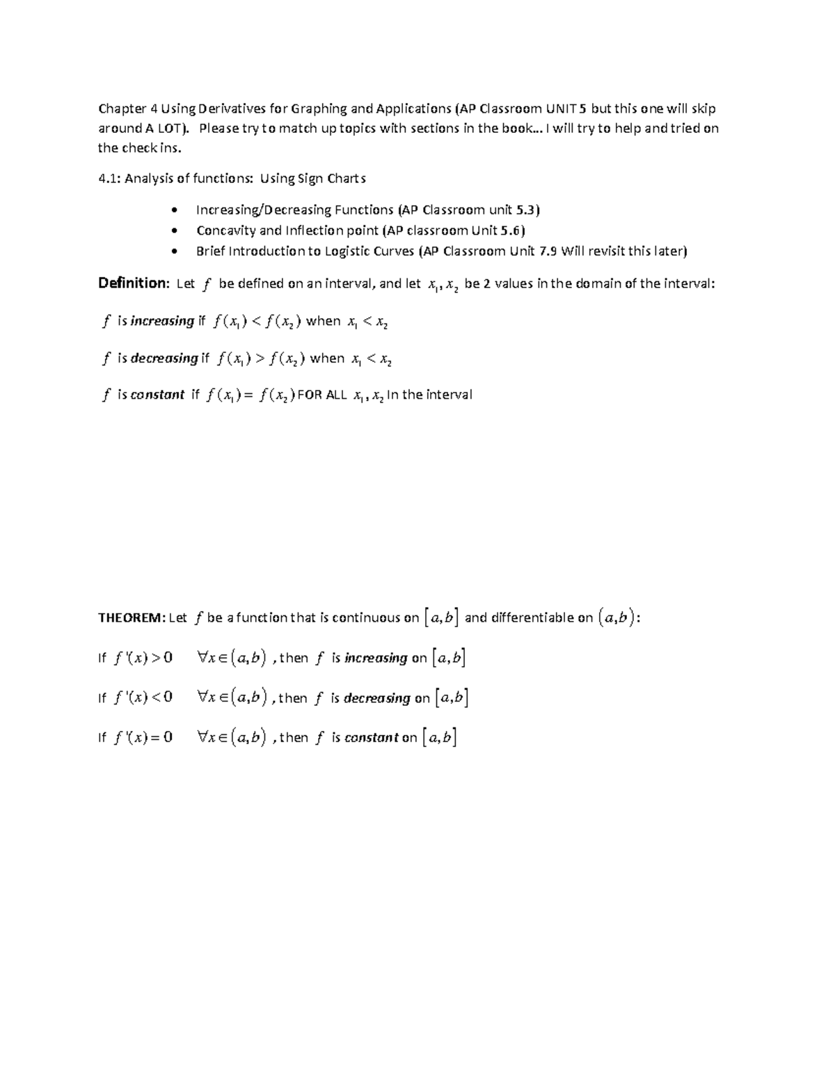 Chapter 4 Lesson one inc dec concavity and intro to logistic analysi of ...