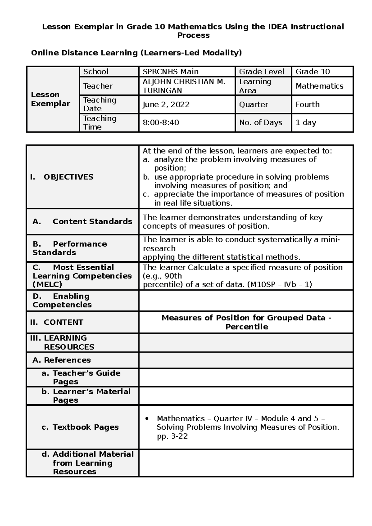 LE-Q4-G10 Math-Week2-Measures of Position - Solving Word Problems ...