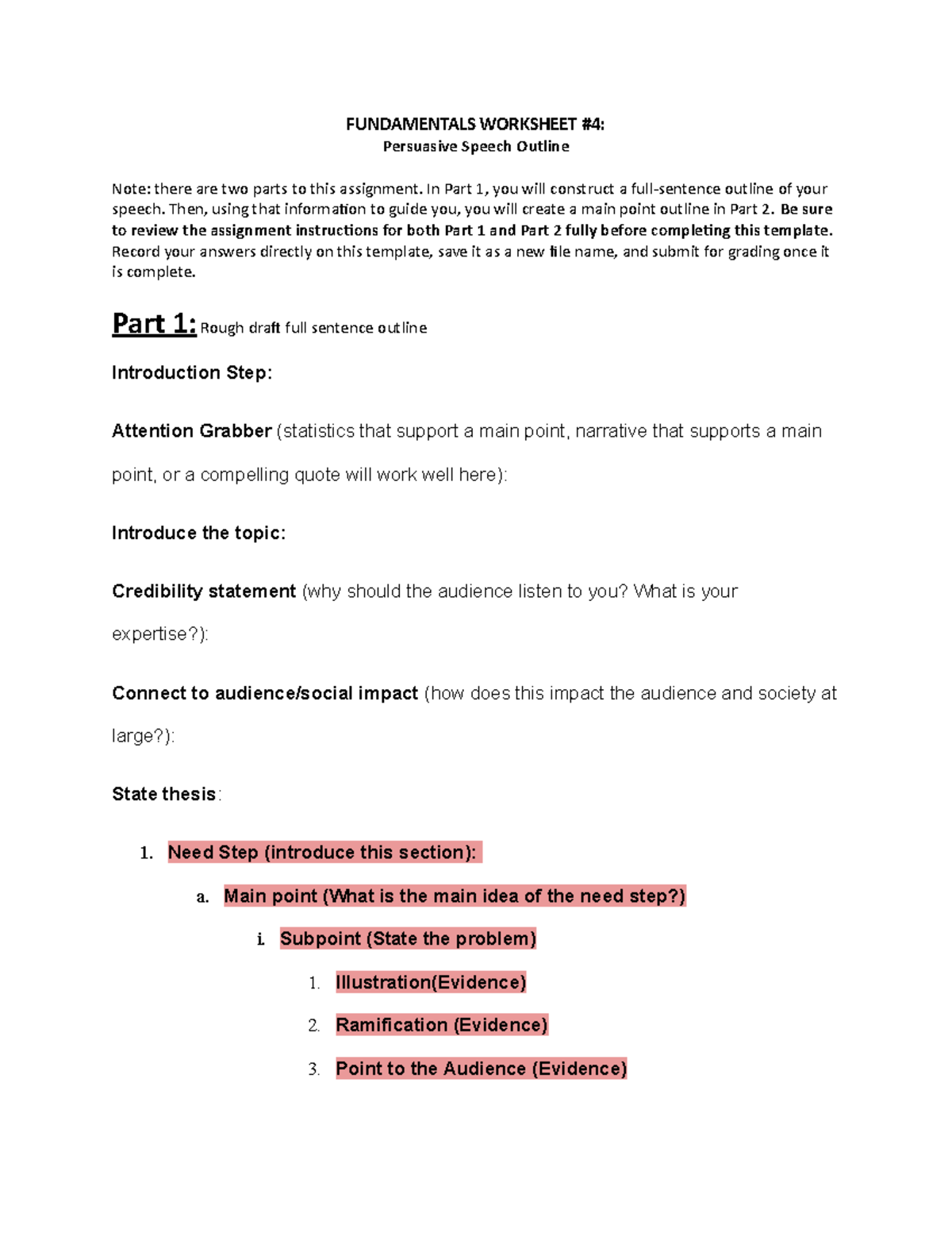 Persuasive outline template - FUNDAMENTALS WORKSHEET #4: Persuasive ...
