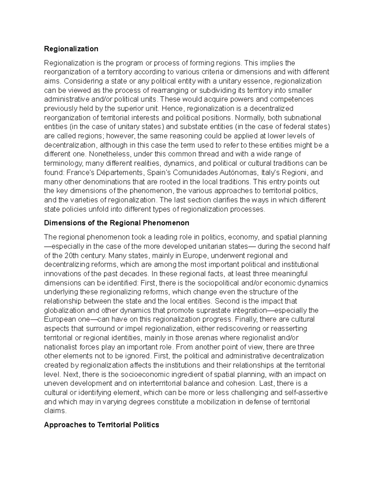 Regionalization - Regionalization Regionalization is the program or ...