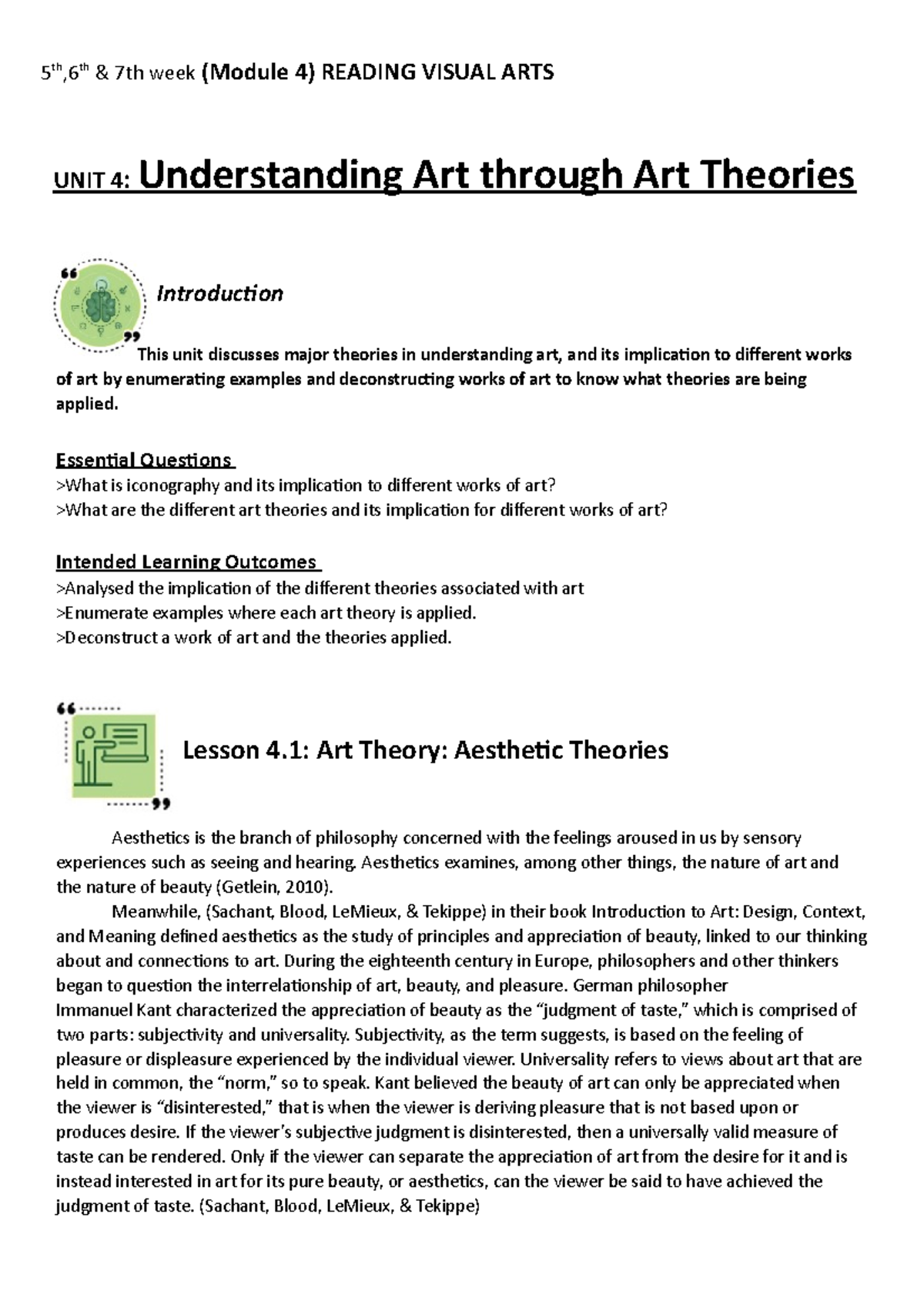 AH4 5th week Lesson 4 Reading Viual ARTS - 5 th,6th & 7th week (Module ...