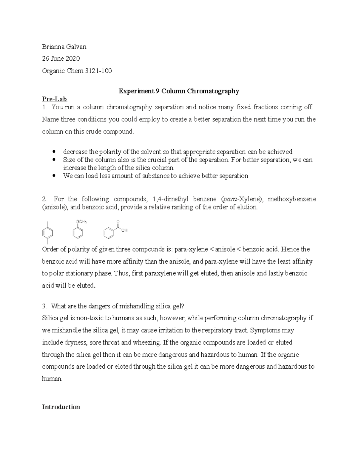 Experiment 9 - Lab work with pre and post lab - Brianna Galvan 26 June ...