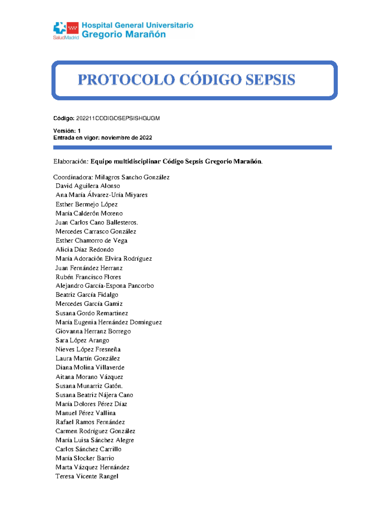 Protocolo codigo sepsis adultos octubre 2022 - PROTOCOLO CÓDIGO SEPSIS ...