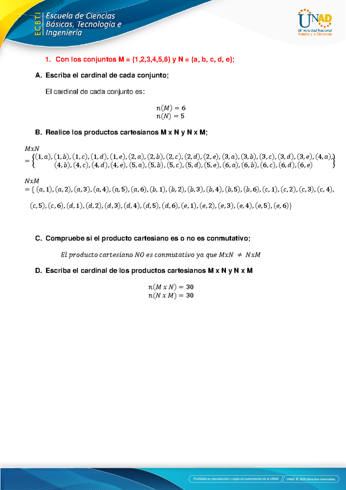 Tarea 1 436 - Con los conjuntos M = {1,2,3,4,5,6} y N = {a, b, c, d, e ...