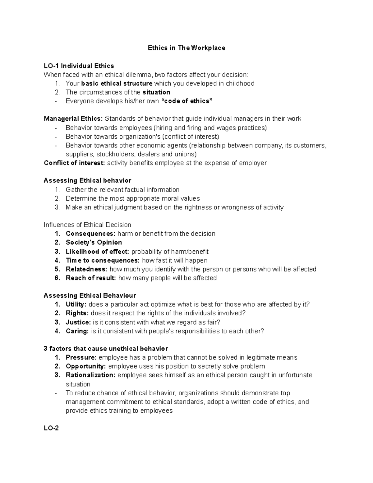 Chapter 3 Ethics In The Workplace - Ethics in The Workplace LO-1 ...