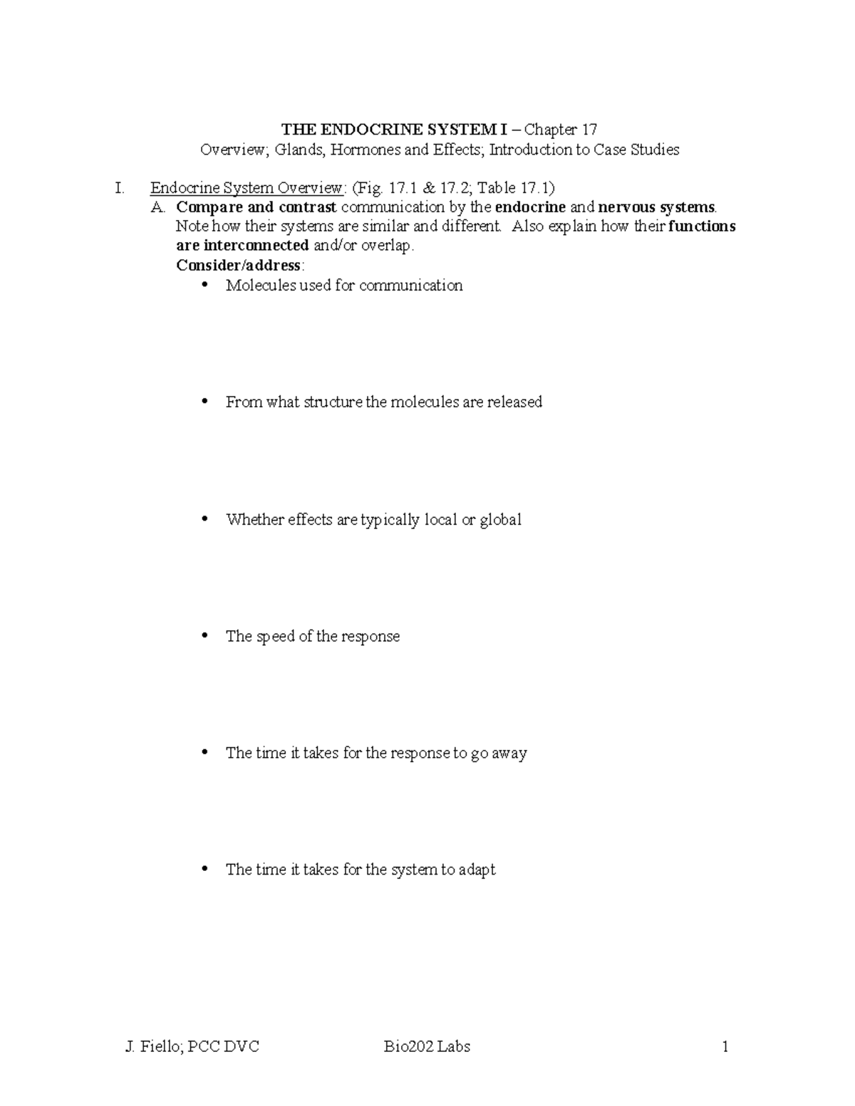 Endocrine - lab answers - THE ENDOCRINE SYSTEM I – Chapter 17 Overview ...