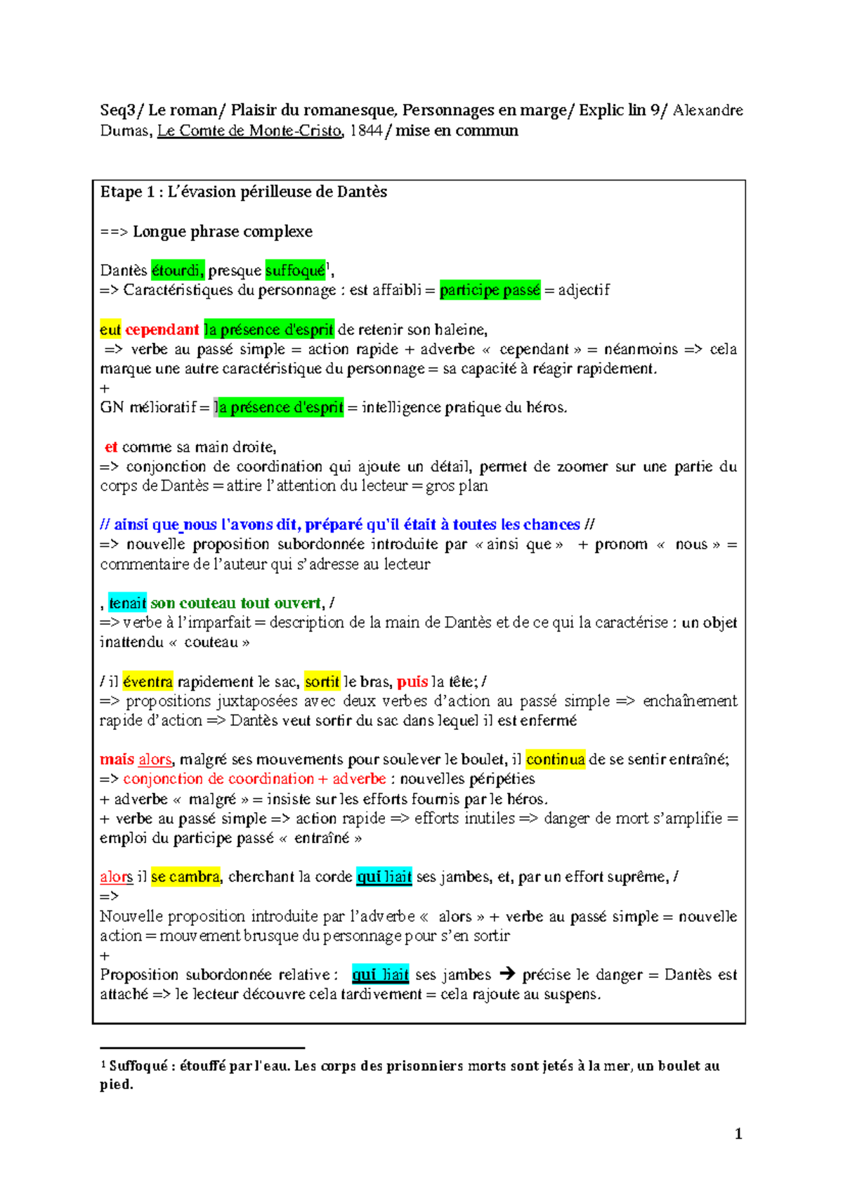 Mise en commun explic 9 - 1 Seq3/ Le roman/ Plaisir du romanesque ...