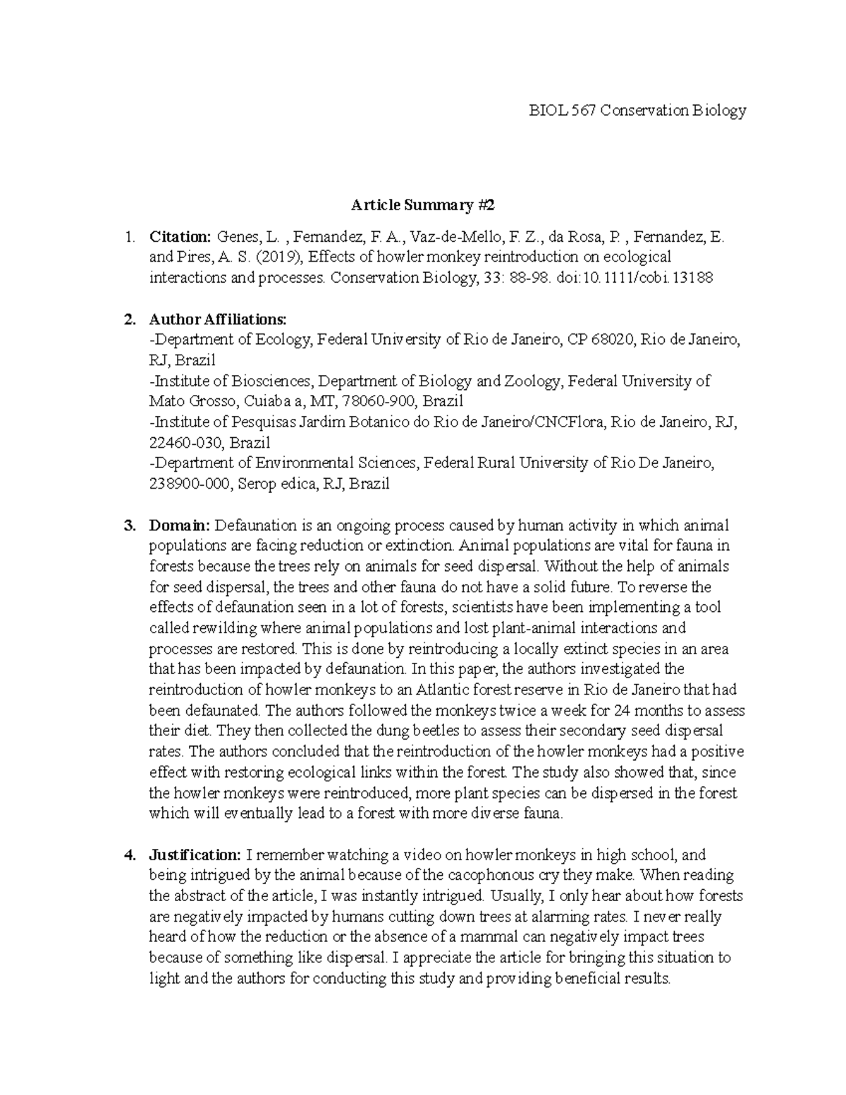 Bio 567 article review 2 - BIOL 567 Conservation Biology Article ...