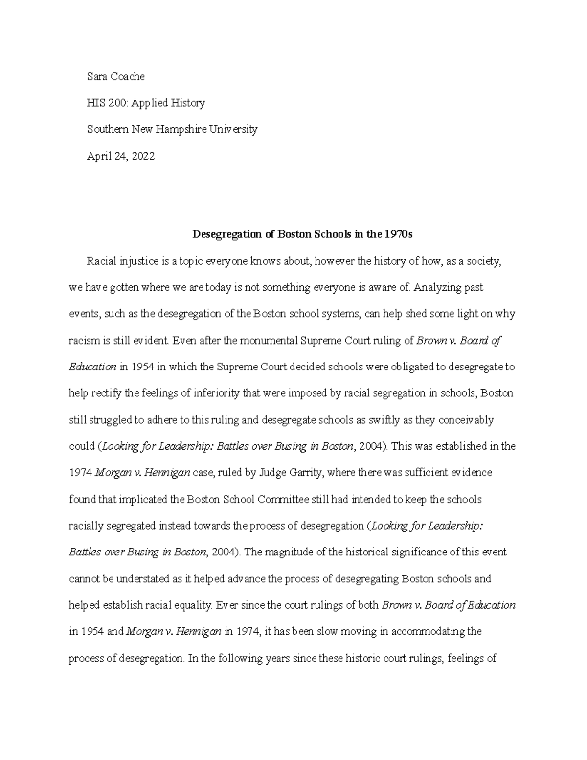 HIS 200 Historical Analysis Essay Final Draft - Sara Coache HIS 200 ...