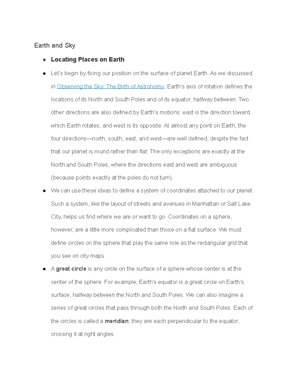 Astro- Earth and Sky - N/A - Earth and Sky Locating Places on Earth Let ...