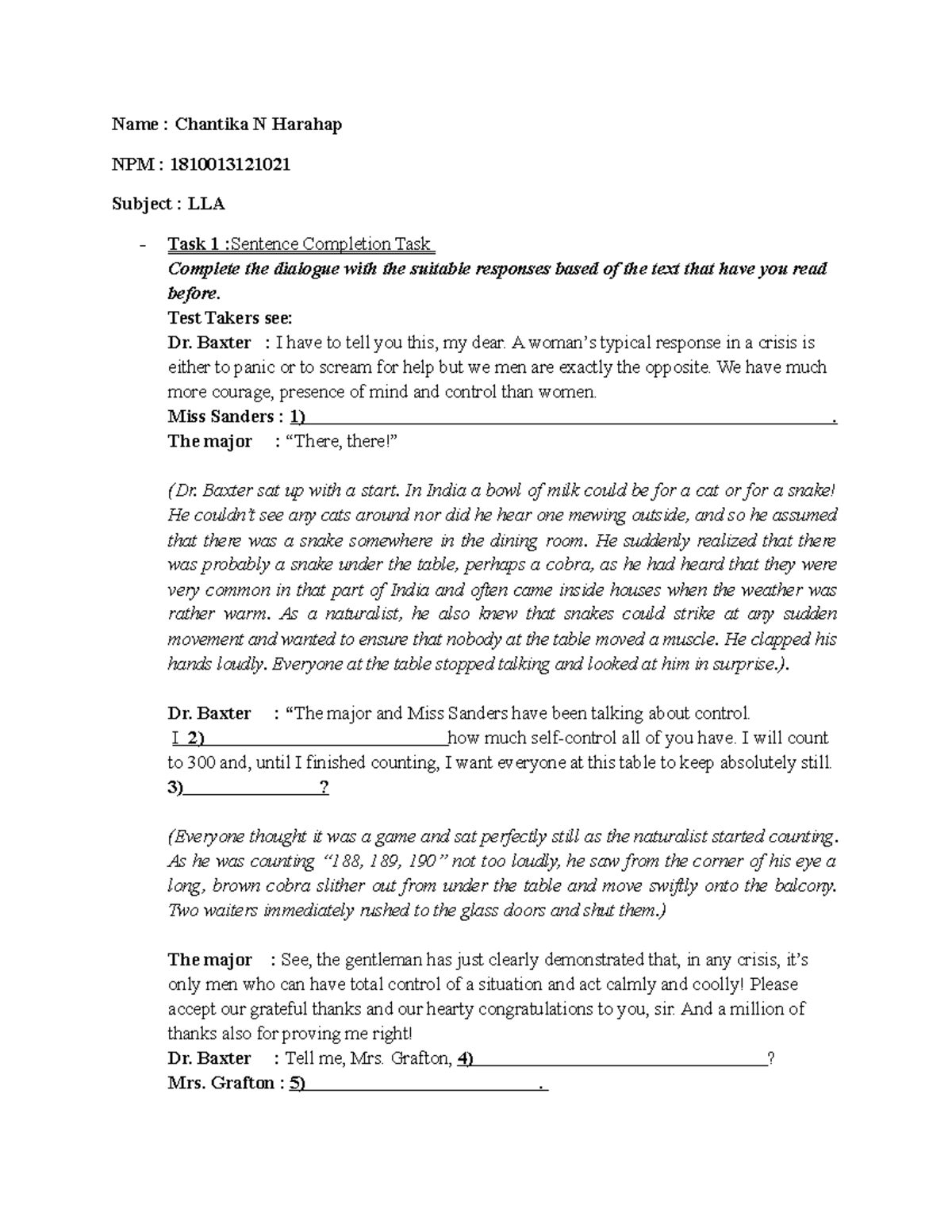 LLA 9 - Chapter 9 LANGUAGE LEARNING ASESSMENT - Name : Chantika N Harahap NPM : 1810013121021 ...