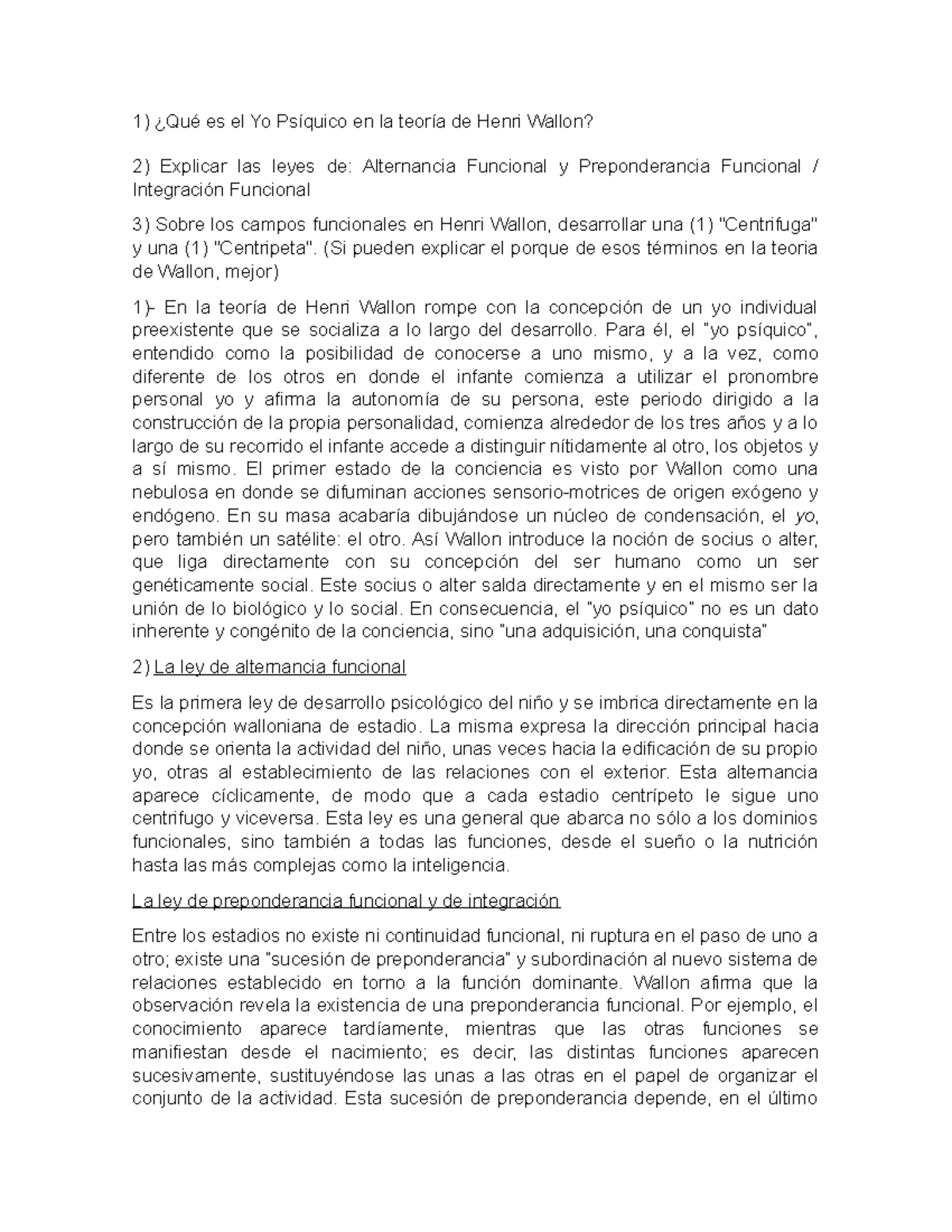 Tarea 1 Henri Wallon - ¿Qué es el Yo Psíquico en la teoría de Henri ...