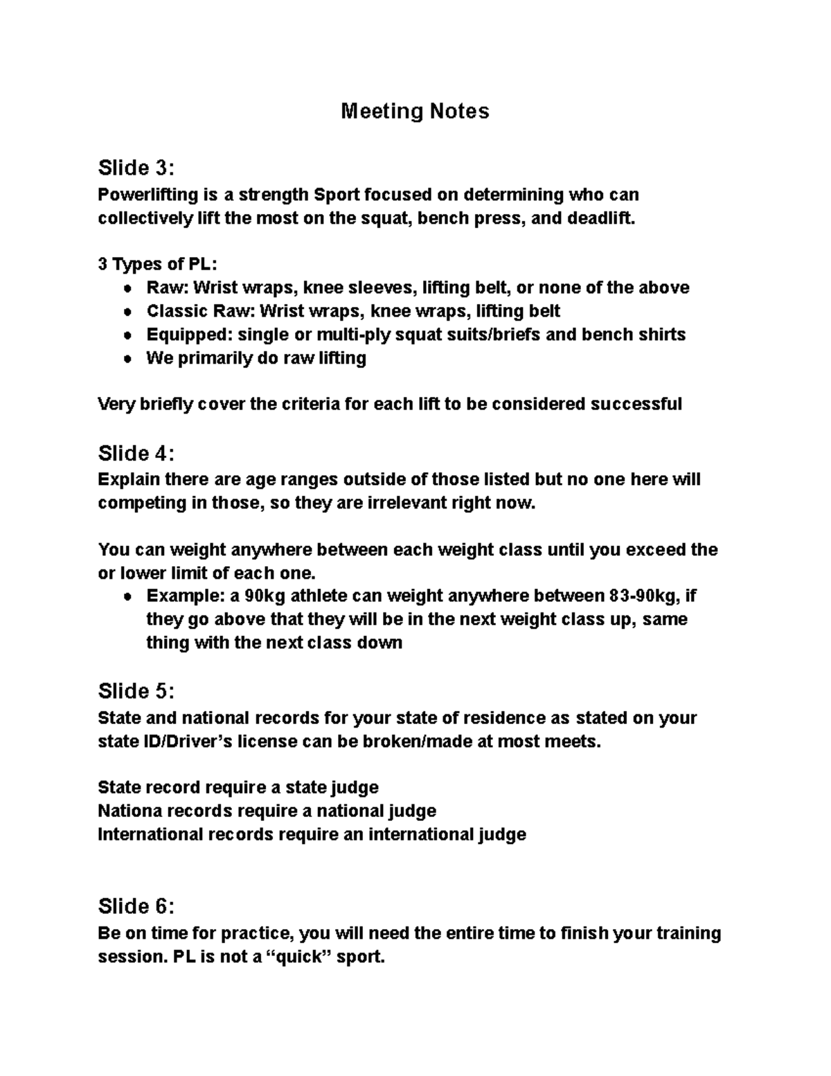 Meeting Notes - Meeting Notes Slide 3: Powerlifting is a strength Sport ...