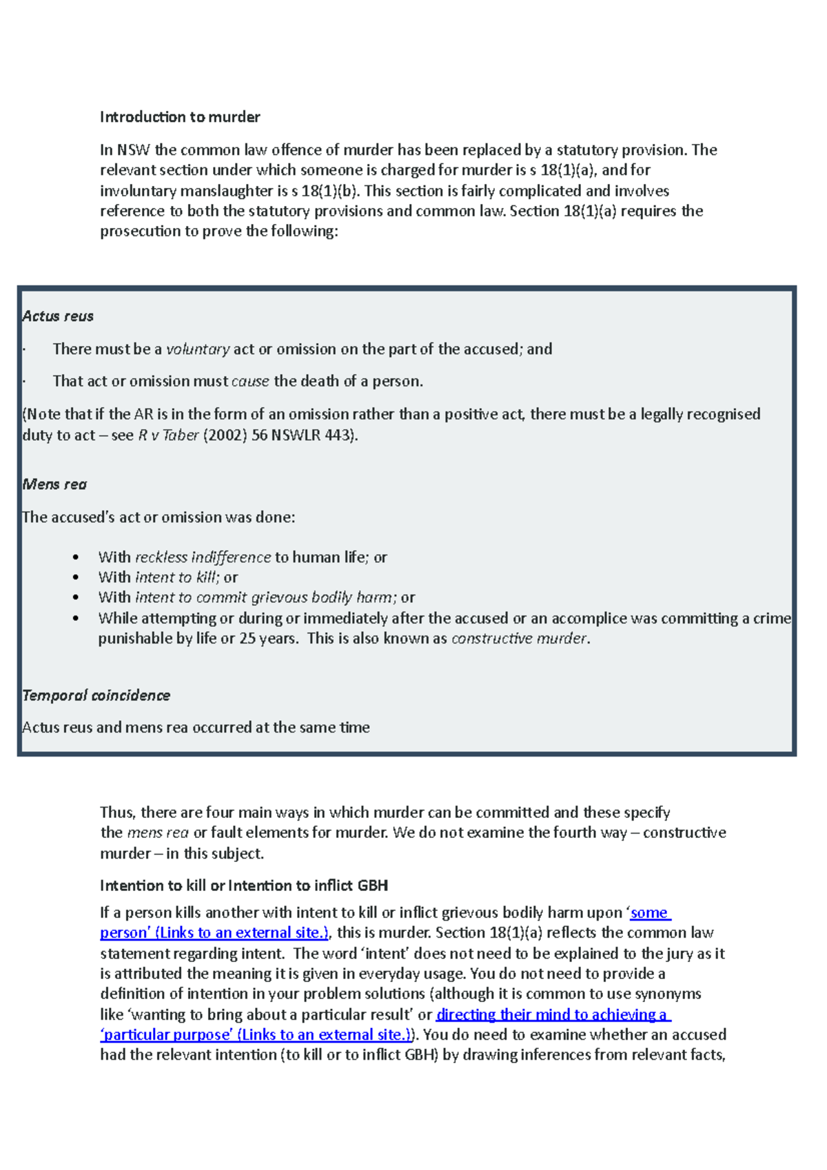 4b - summary tutorial work - Introduction to murder In NSW the common ...