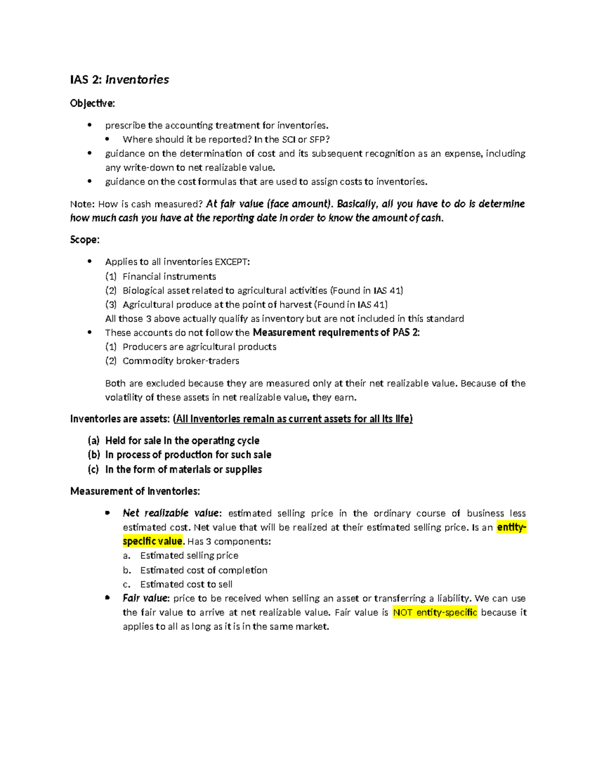 Discussion Notes- IAS 2 & 16 - IAS 2: Inventories Objective: prescribe ...
