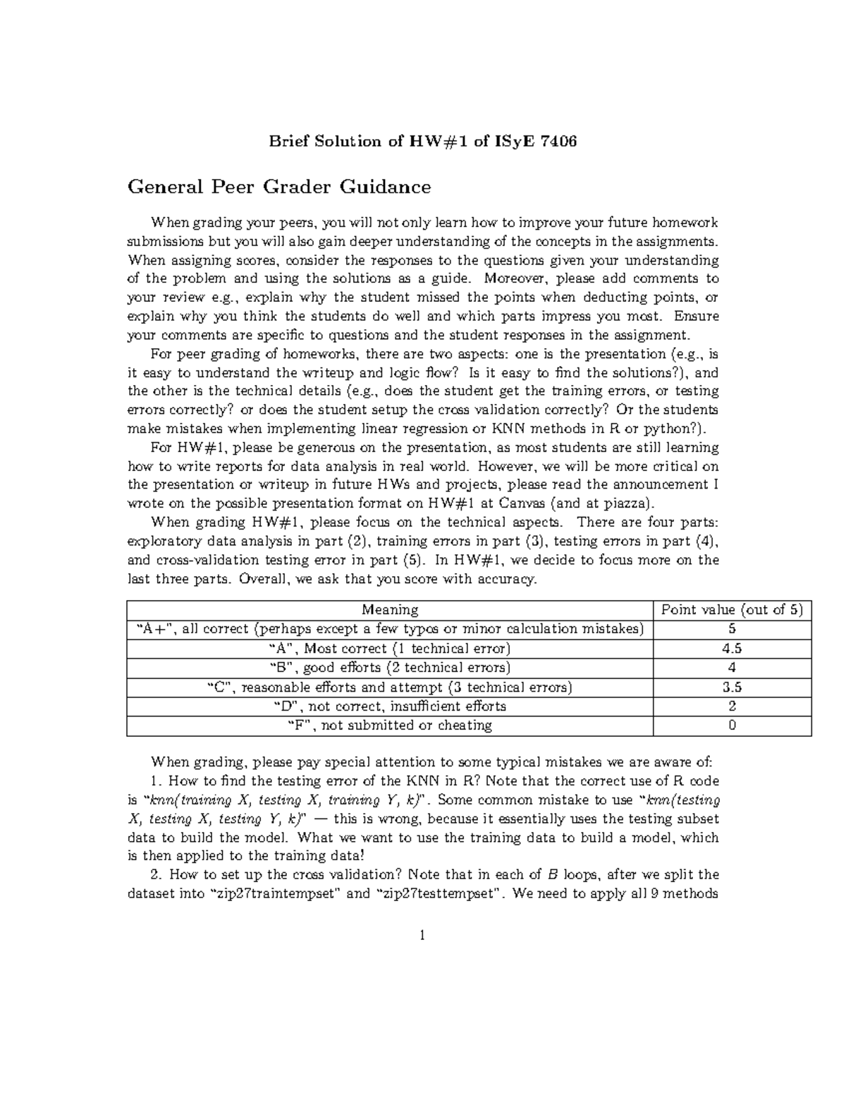 HW01sol - hw1 - Brief Solution of HW#1 of ISyE 7406 General Peer Grader ...