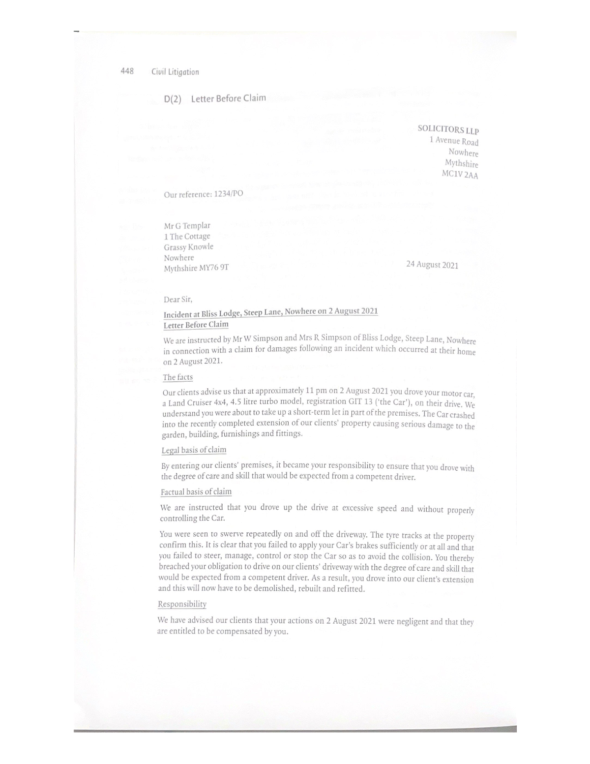 Template for Letter before claim - SXL-1113 - Studocu