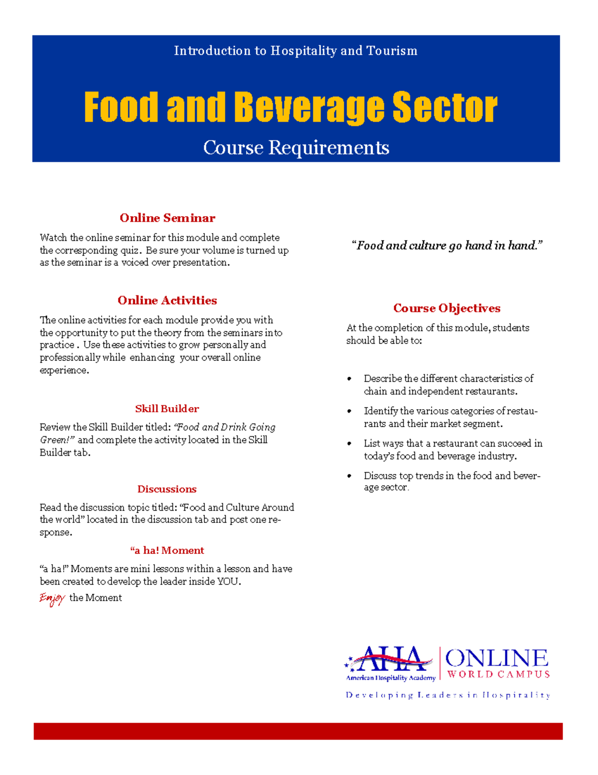 M5 The Food and Beverage Sector - “Food and culture go hand in hand ...