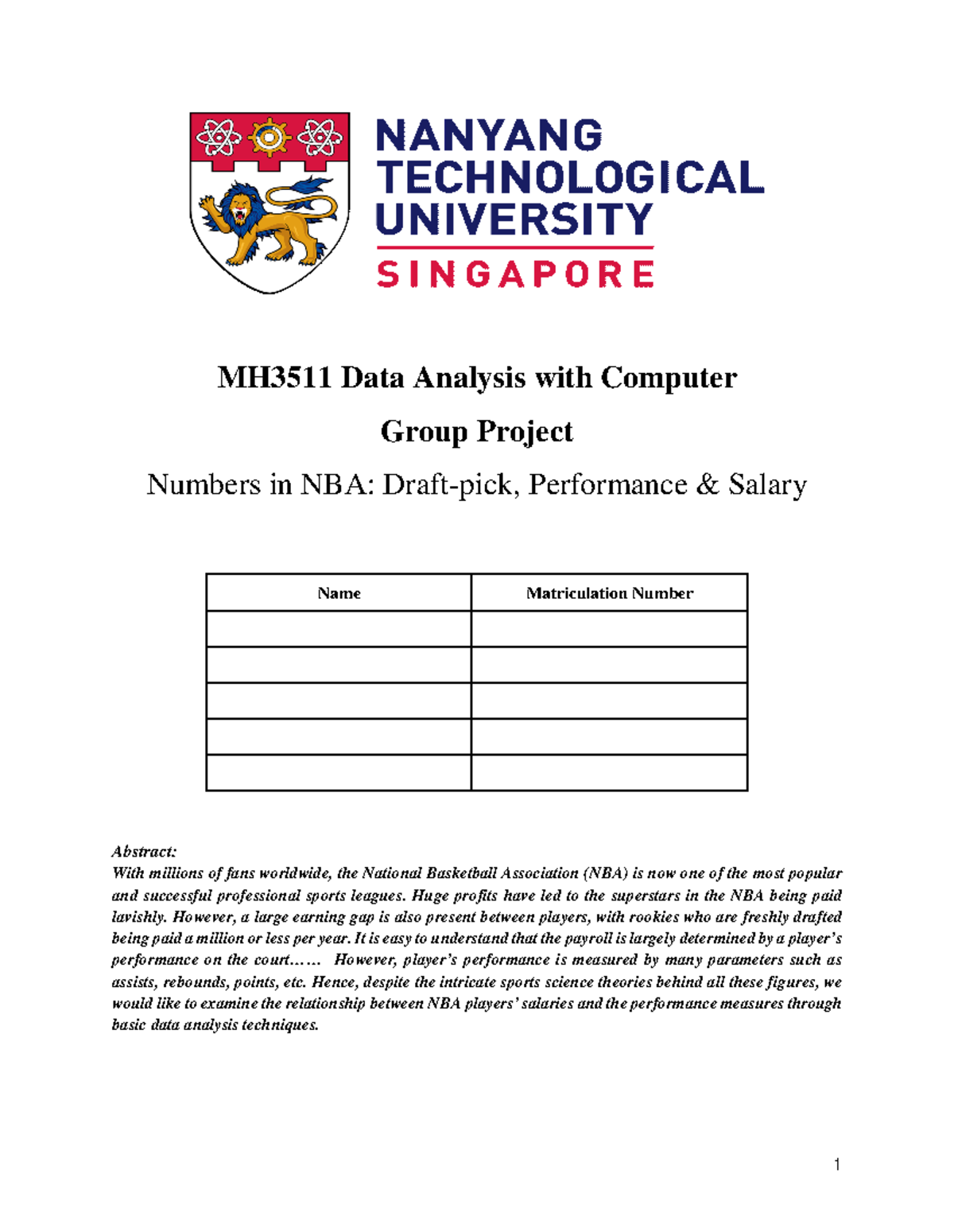 MH3511 Sample Project Report - MH3511 Data Analysis with Computer Group ...