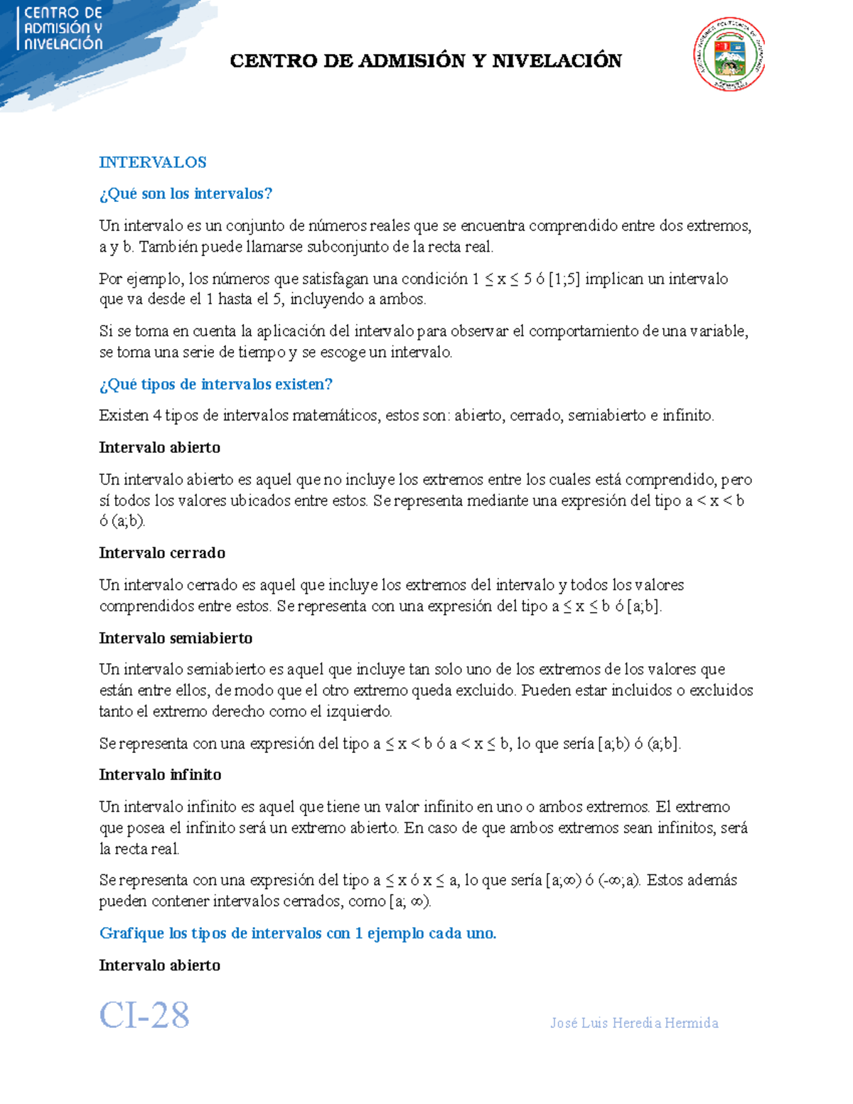 Intervalos Definición Tipos De Intervalos Ejercicios Centro De 9466